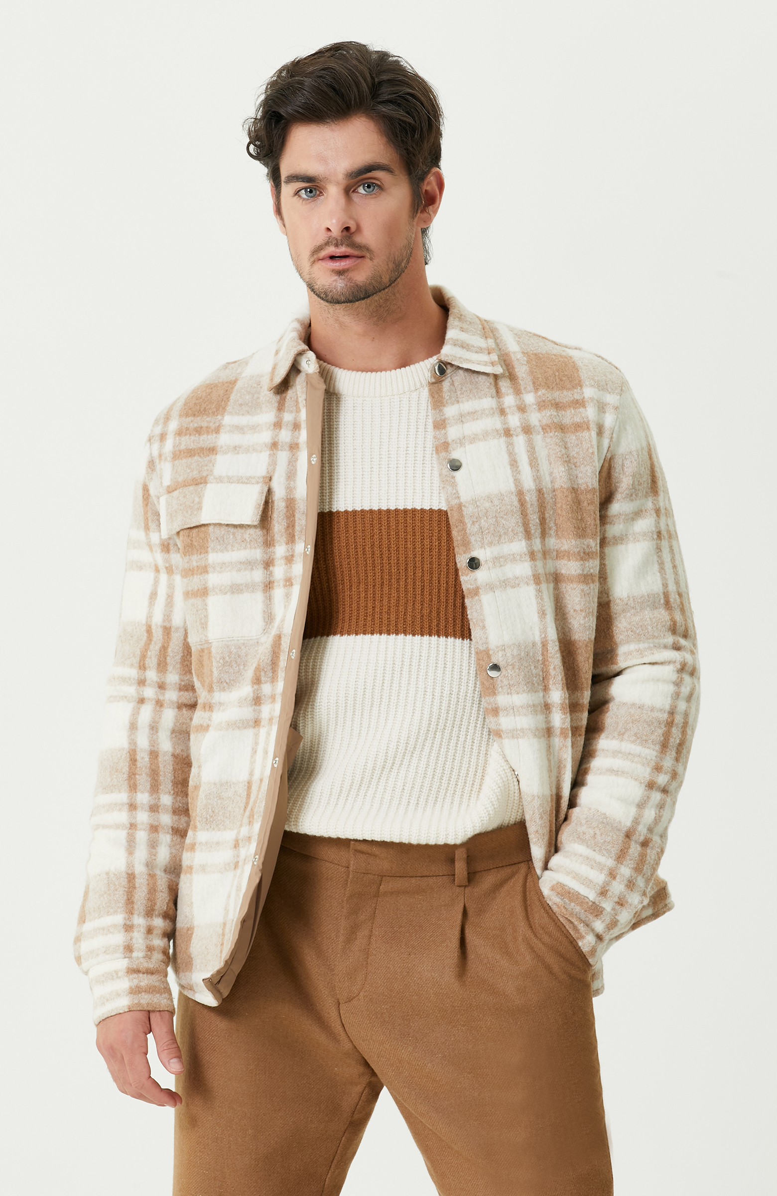 Comfort Fit Camel Ekru Dış Gömlek Comfort Fit Camel Ekru Dış Gömlek