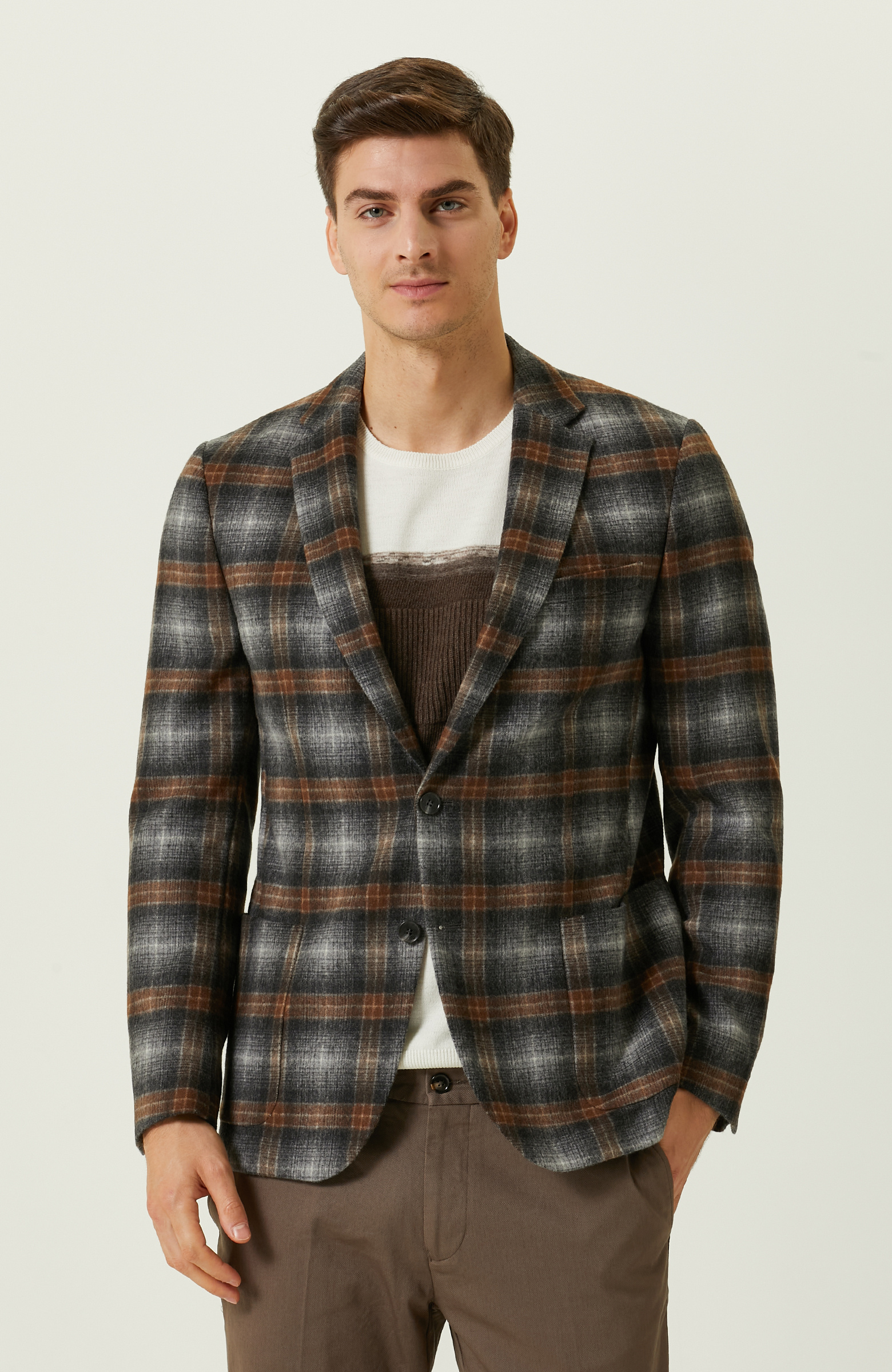 Siyah Gri Yün Ceket