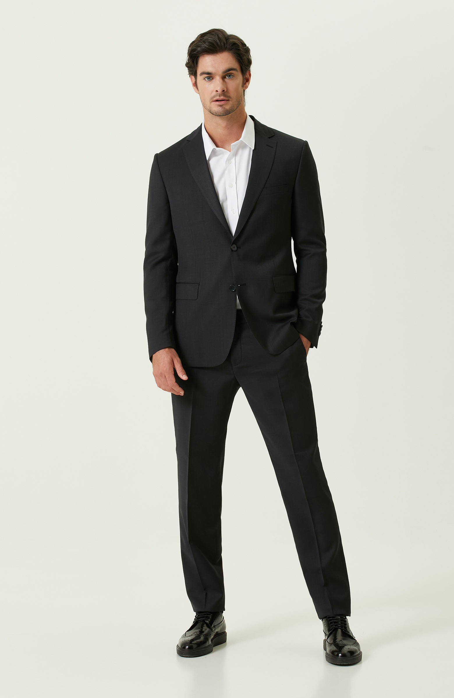 Slim Fit Antrasit Yün Takım Elbise