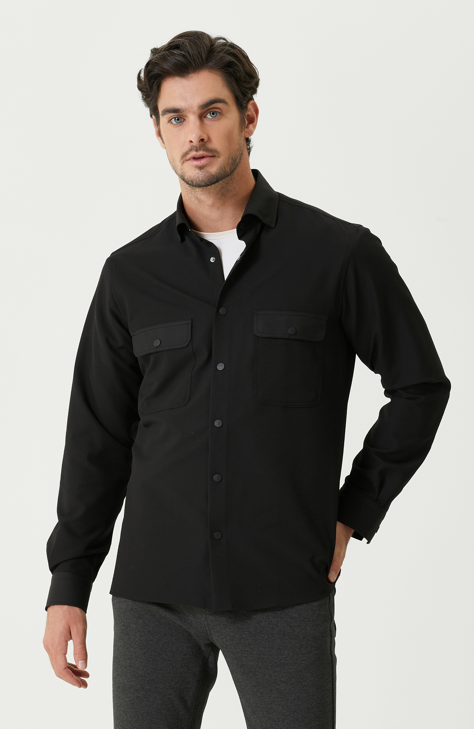 N-Tech Slim Fit Siyah Gömlek