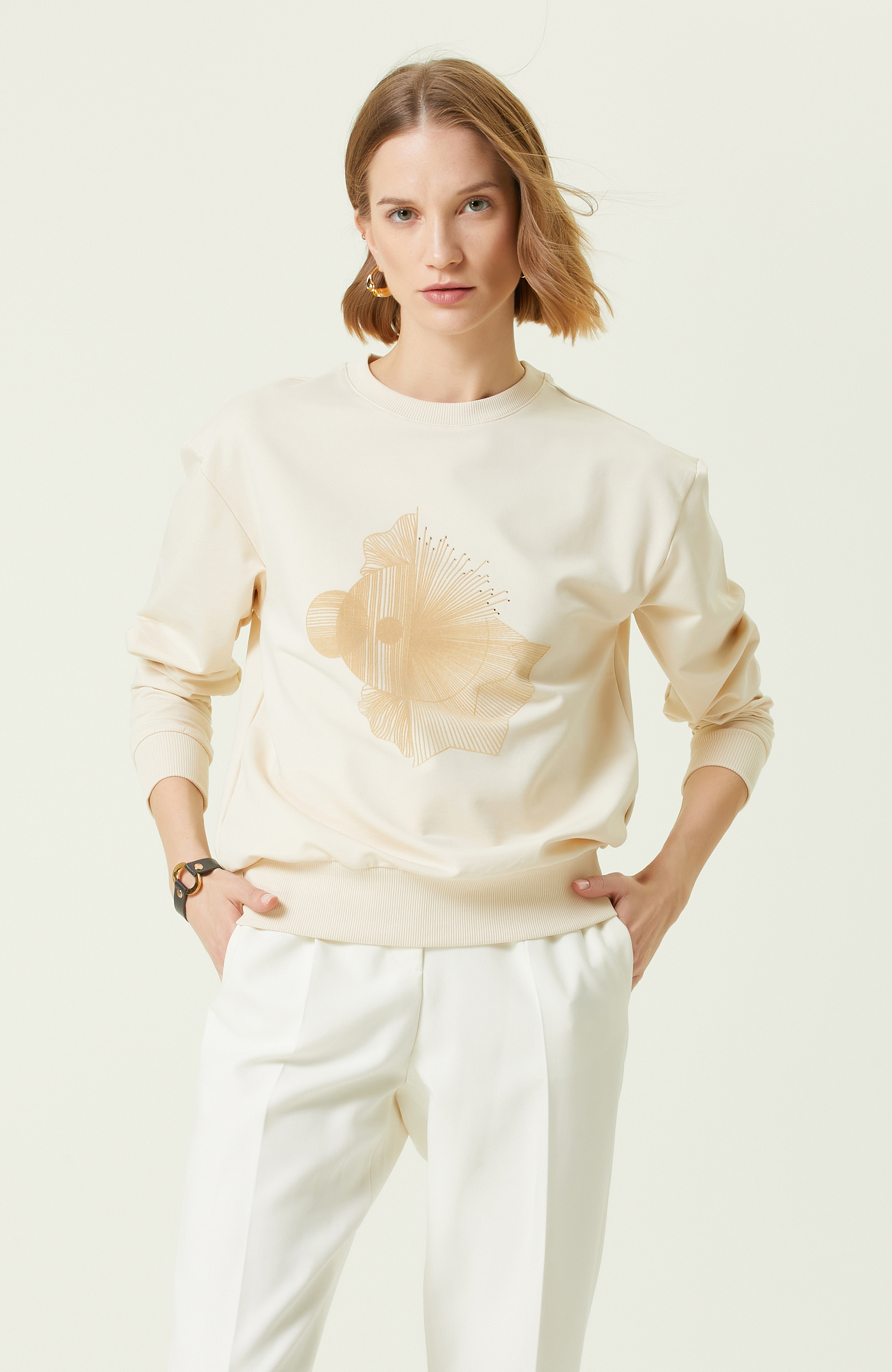 Bej Örme Sweatshirt