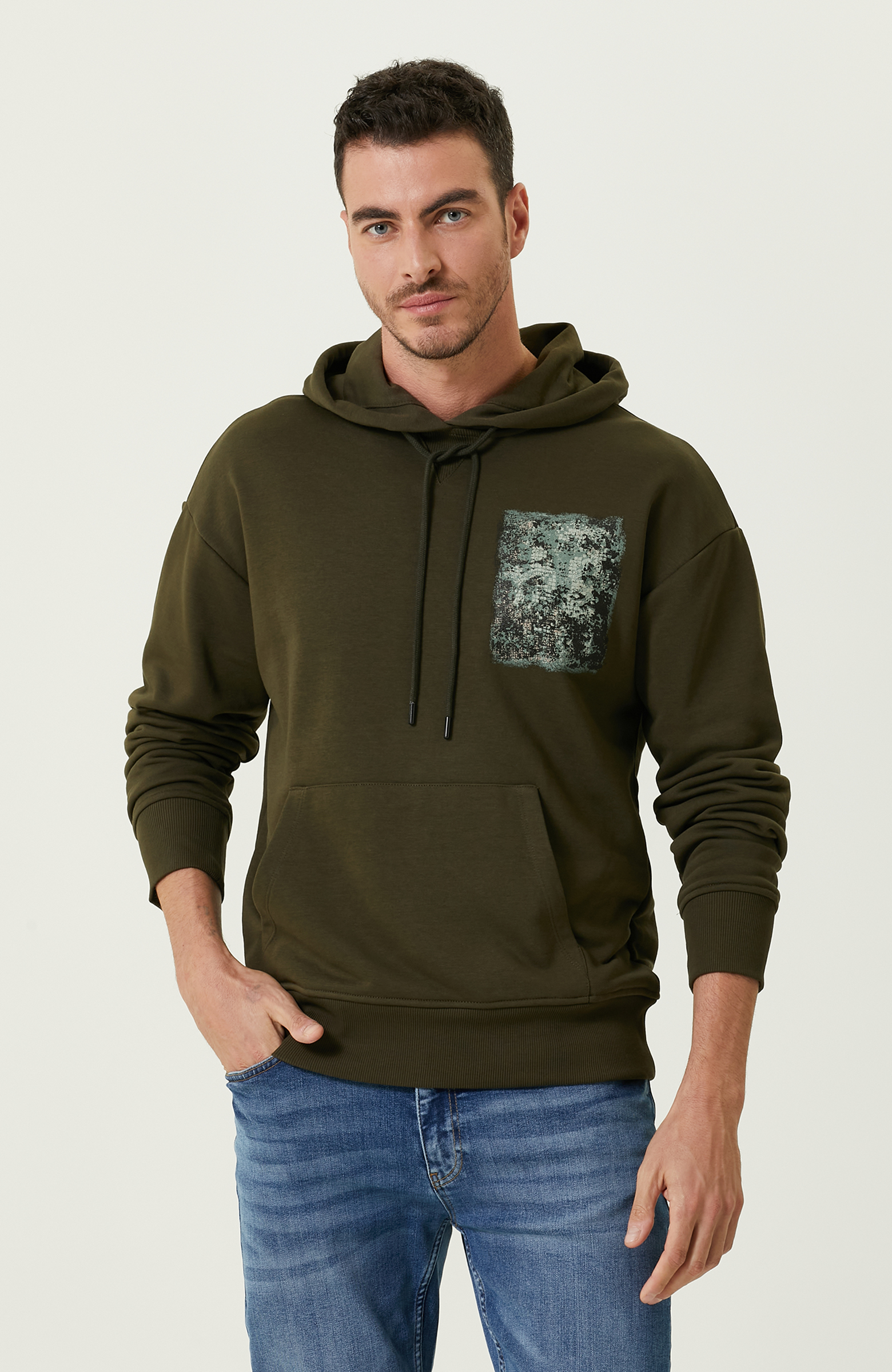 Haki Kapüşonlu Penye Sweatshirt Haki Kapüşonlu Penye Sweatshirt