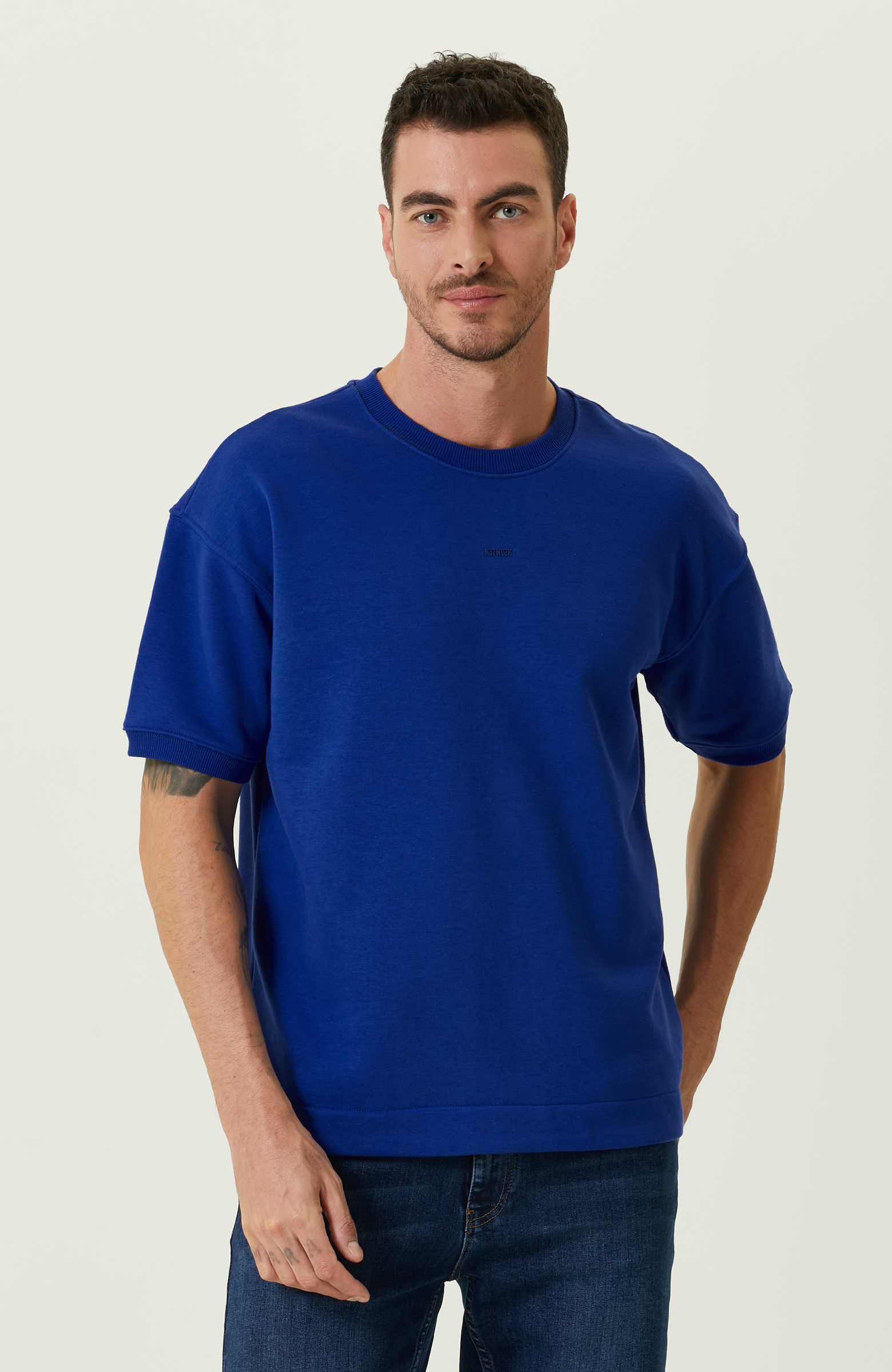 Comfort Fit Saks Kısa Kol Penye Sweatshirt Comfort Fit Saks Kısa Kol Penye Sweatshirt