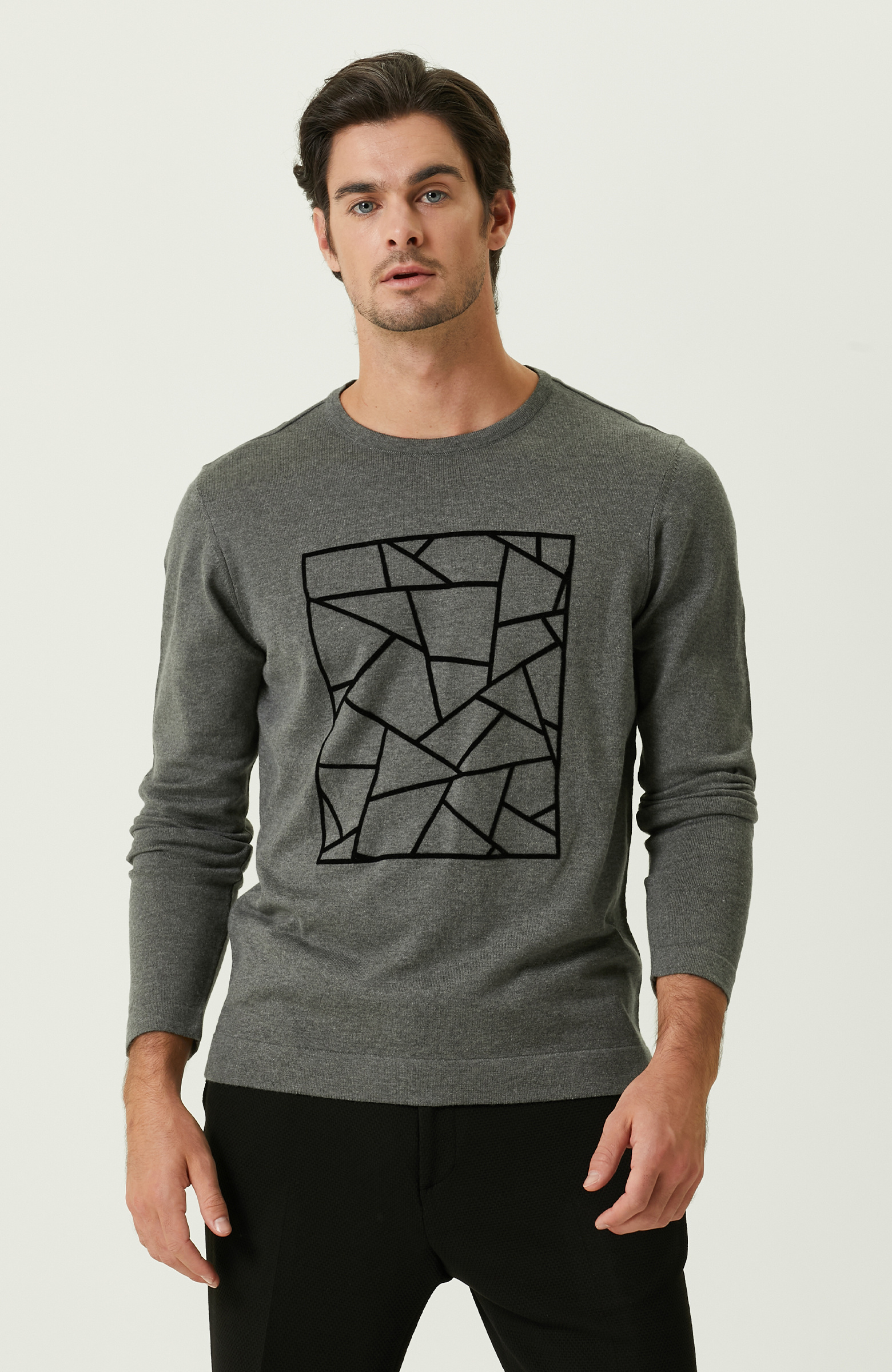 Gri Melanj Baskılı Kazak