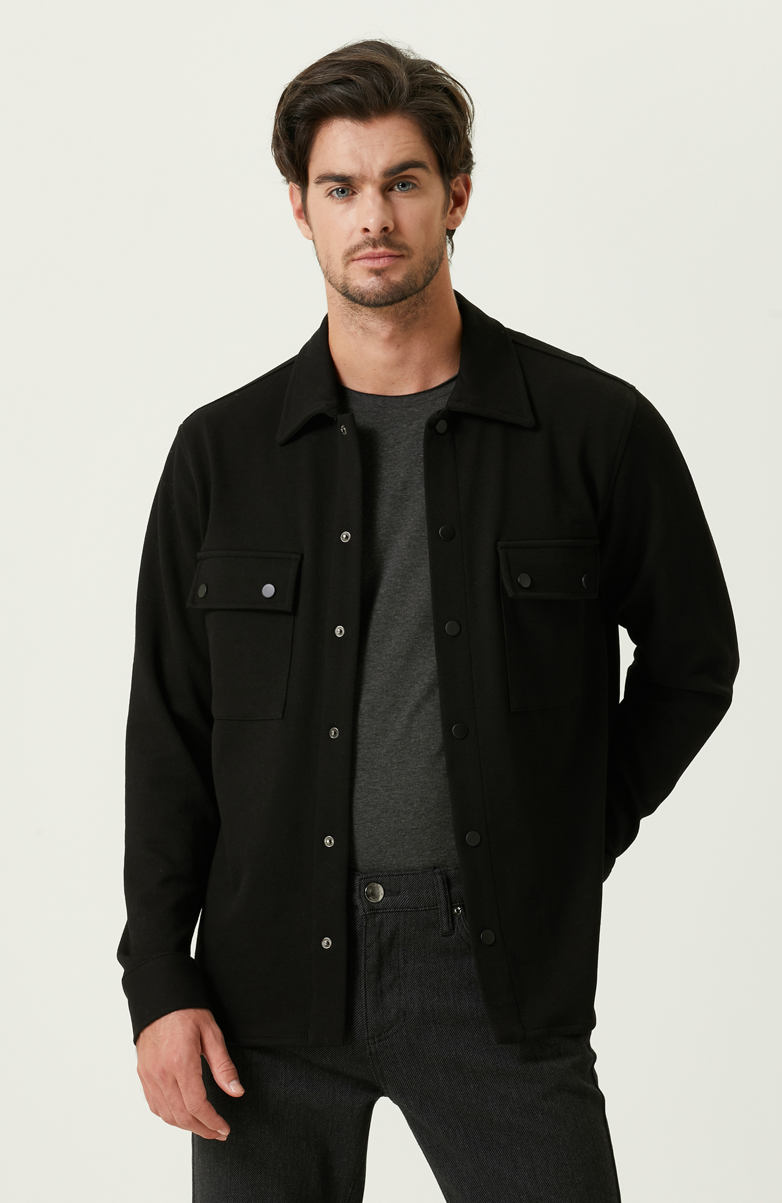 Comfort Fit Siyah Dış Gömlek