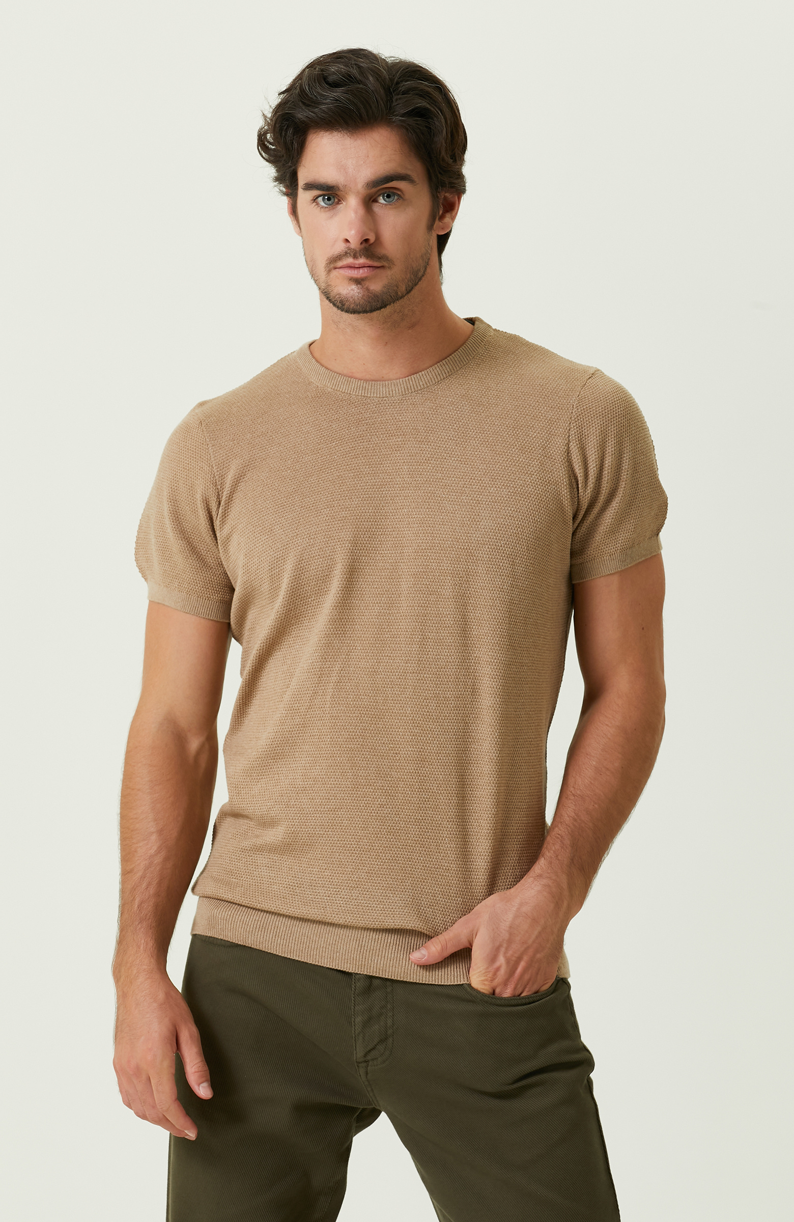 Camel Kısa Kollu Kazak