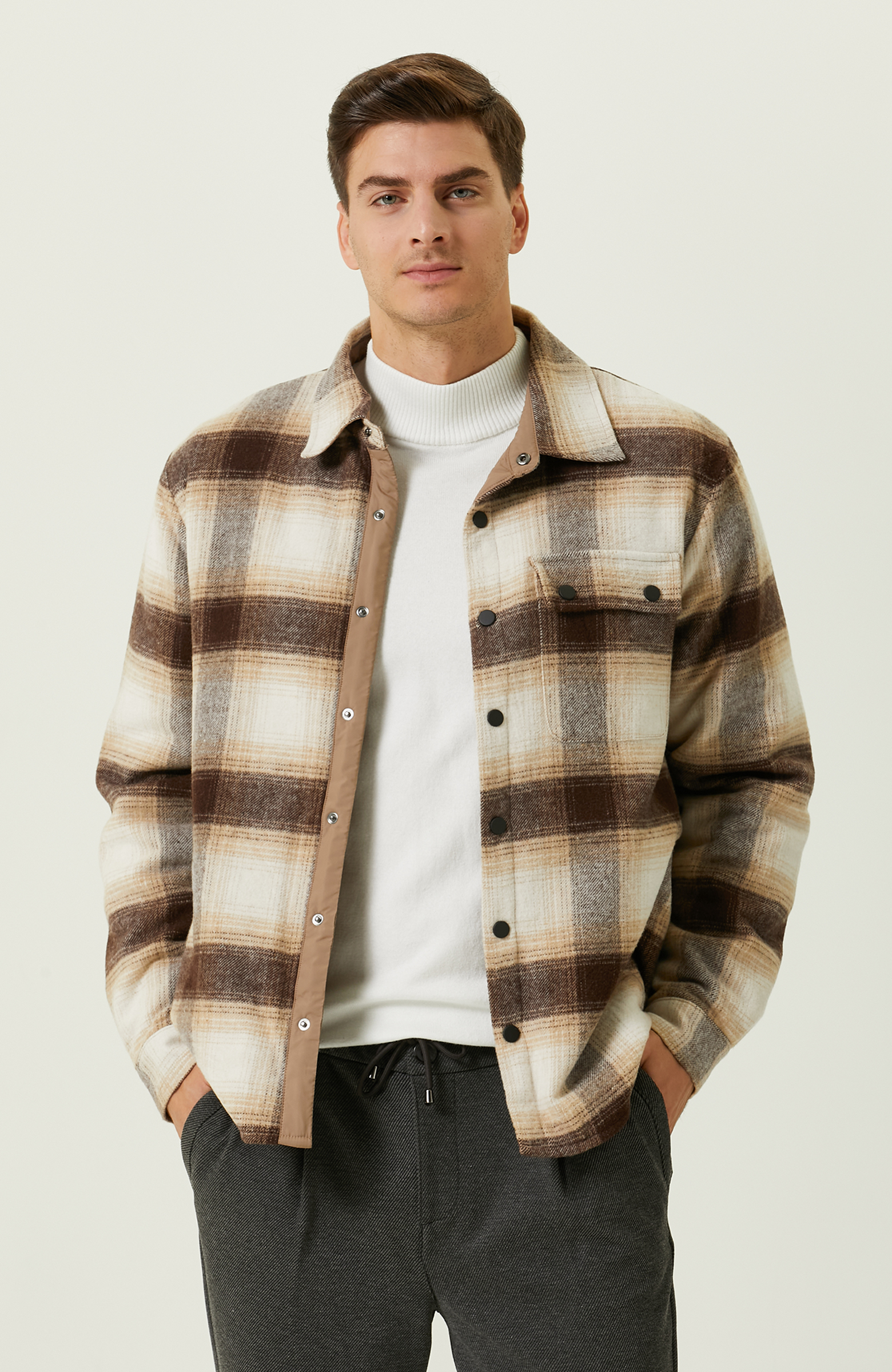 Slim Fit Camel Dış Gömlek Slim Fit Camel Dış Gömlek