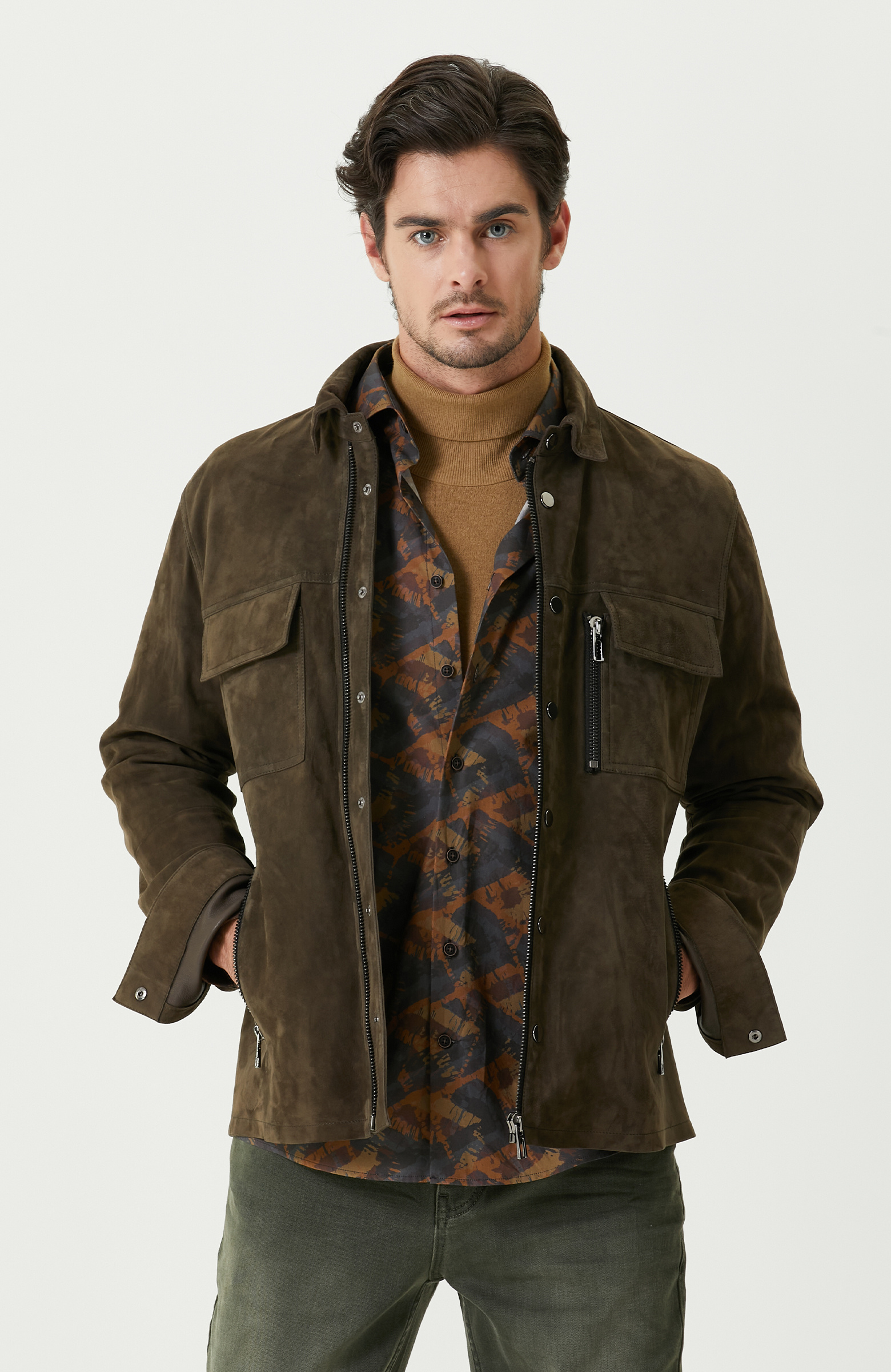 Haki Deri Gömlek Haki Deri Gömlek