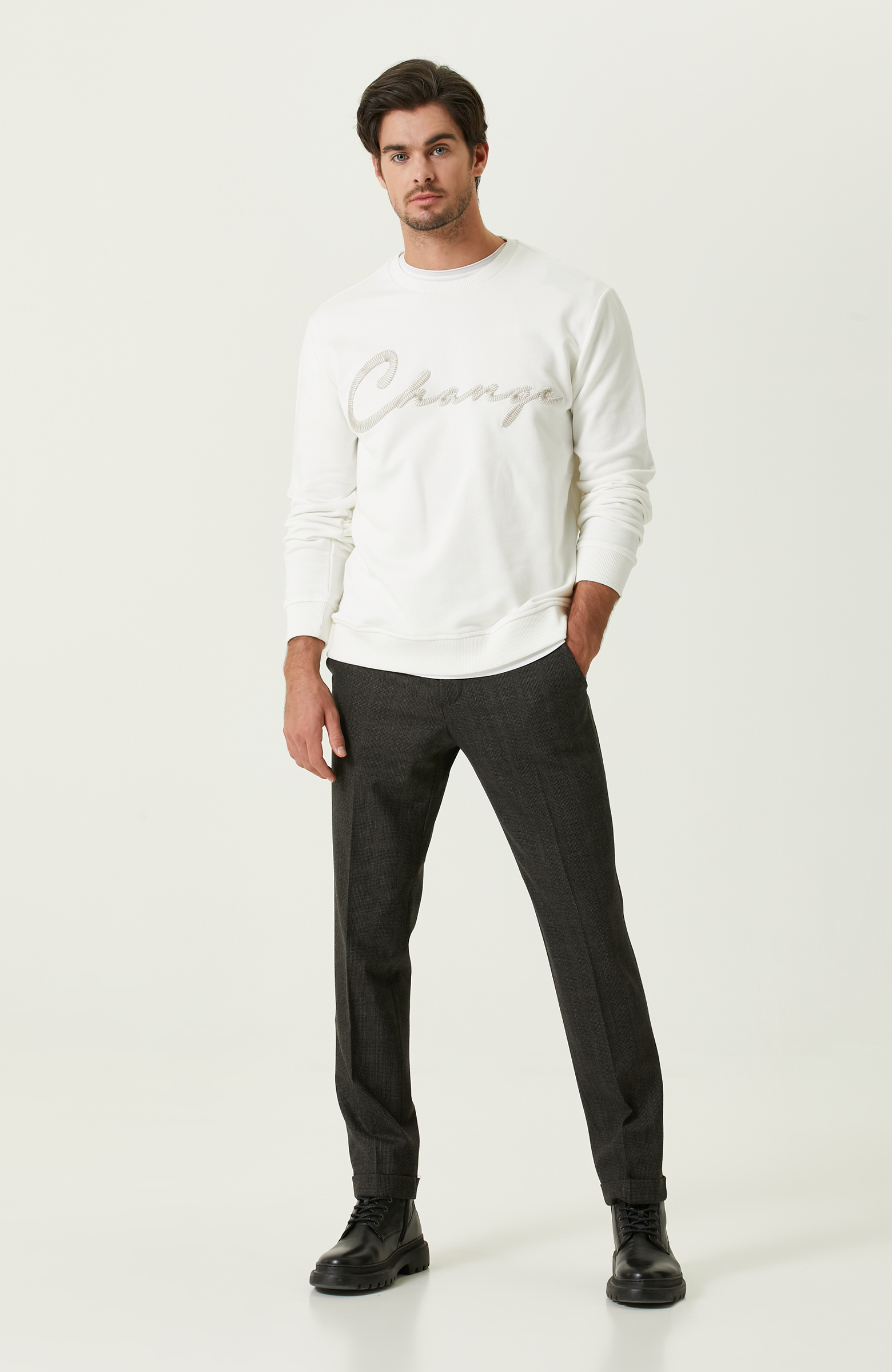 Slim Fit Kahverengi Siyah Ekoseli Yün Pantolon Slim Fit Kahverengi Siyah Ekoseli Yün Pantolon