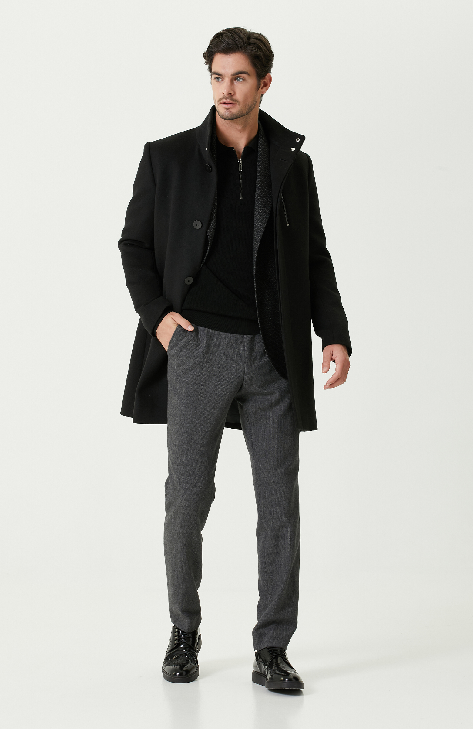 Slim Fit Antrasit Armürlü Yün Pantolon Slim Fit Antrasit Armürlü Yün Pantolon