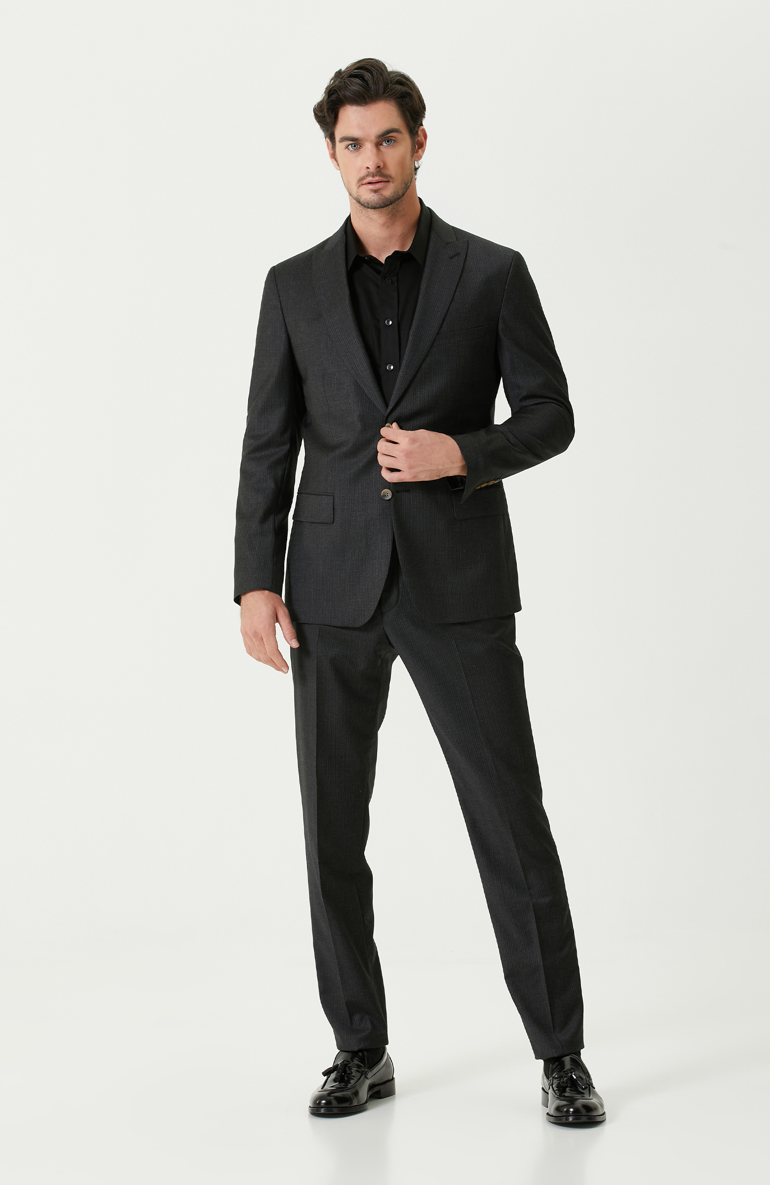 Antrasit Çizgili Yün Takım Elbise