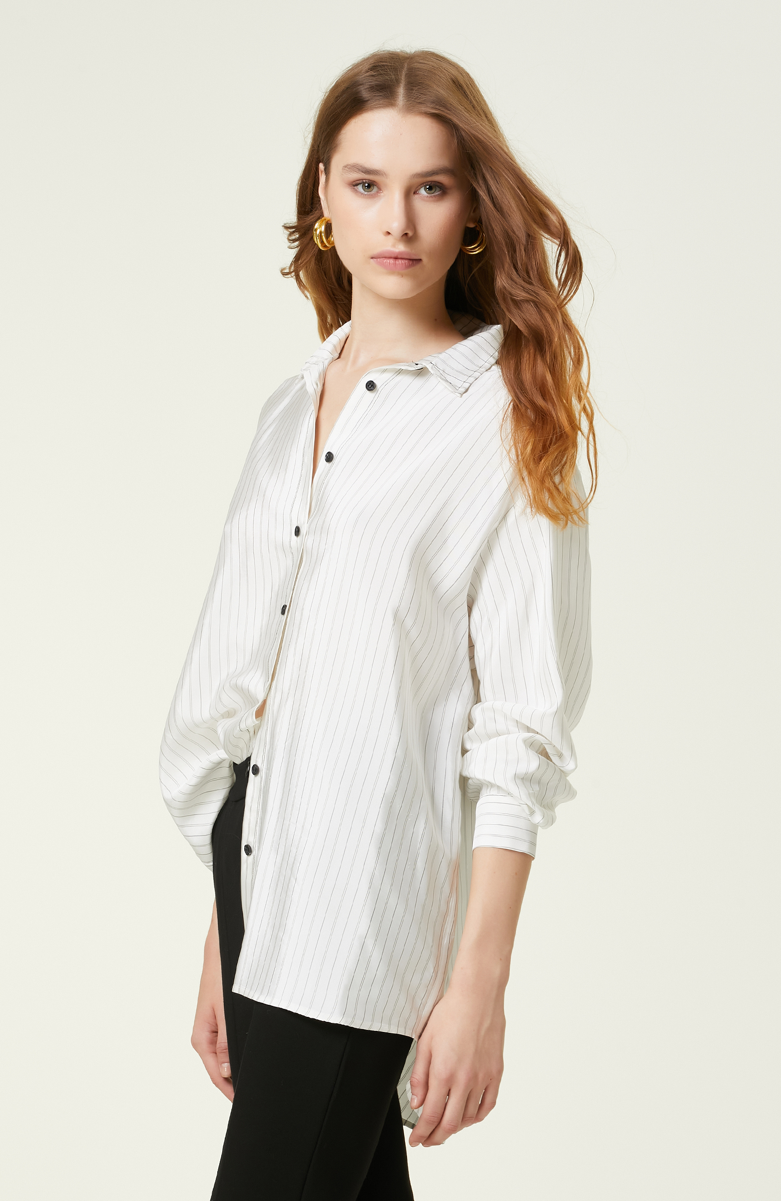 Ekru Çizgili Gömlek