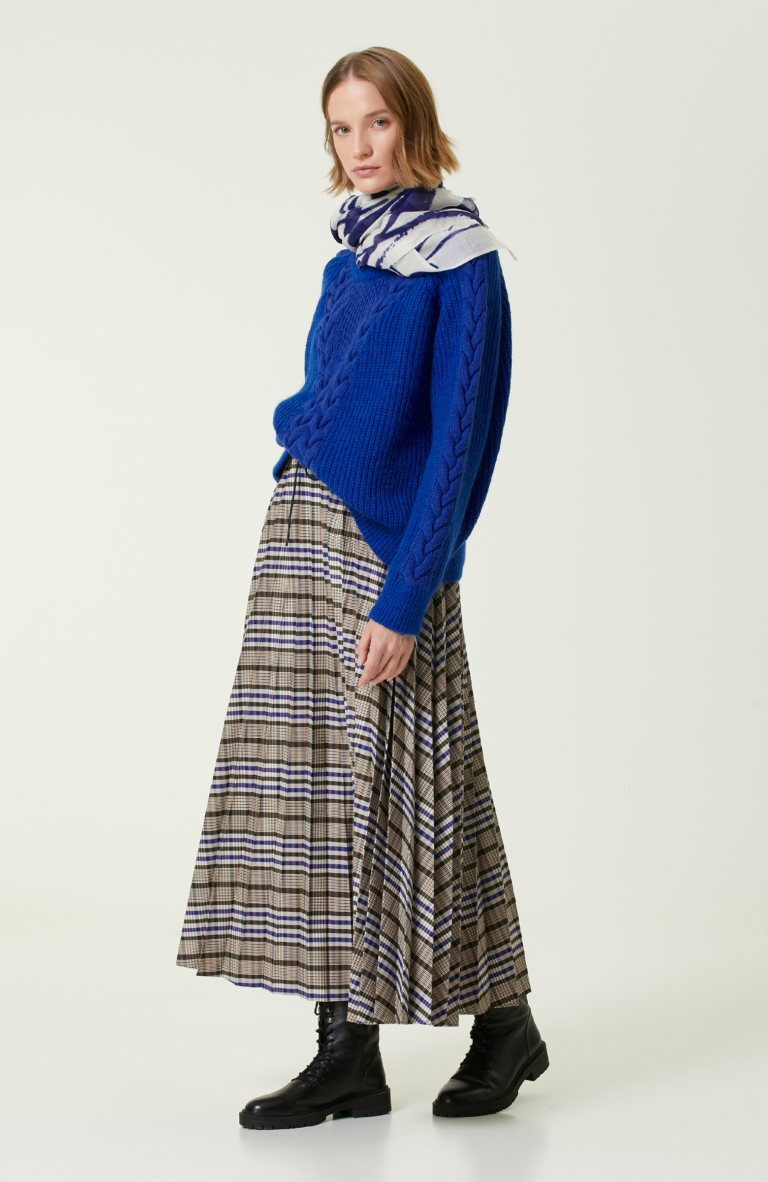 Camel Ekoseli Diz Boy Etek