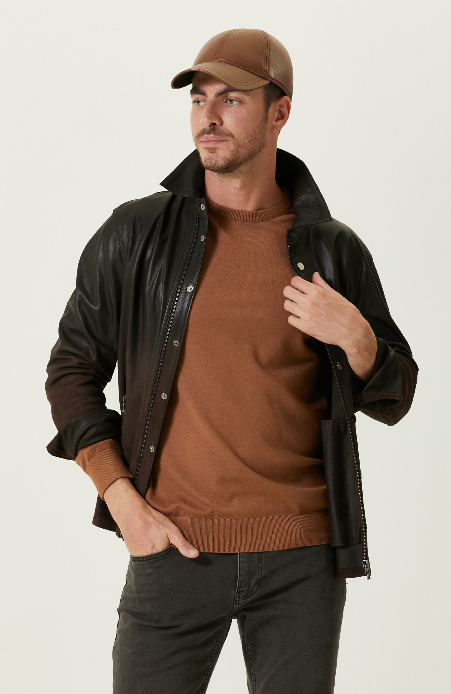 Kahverengi Süet Degrade Deri Mont