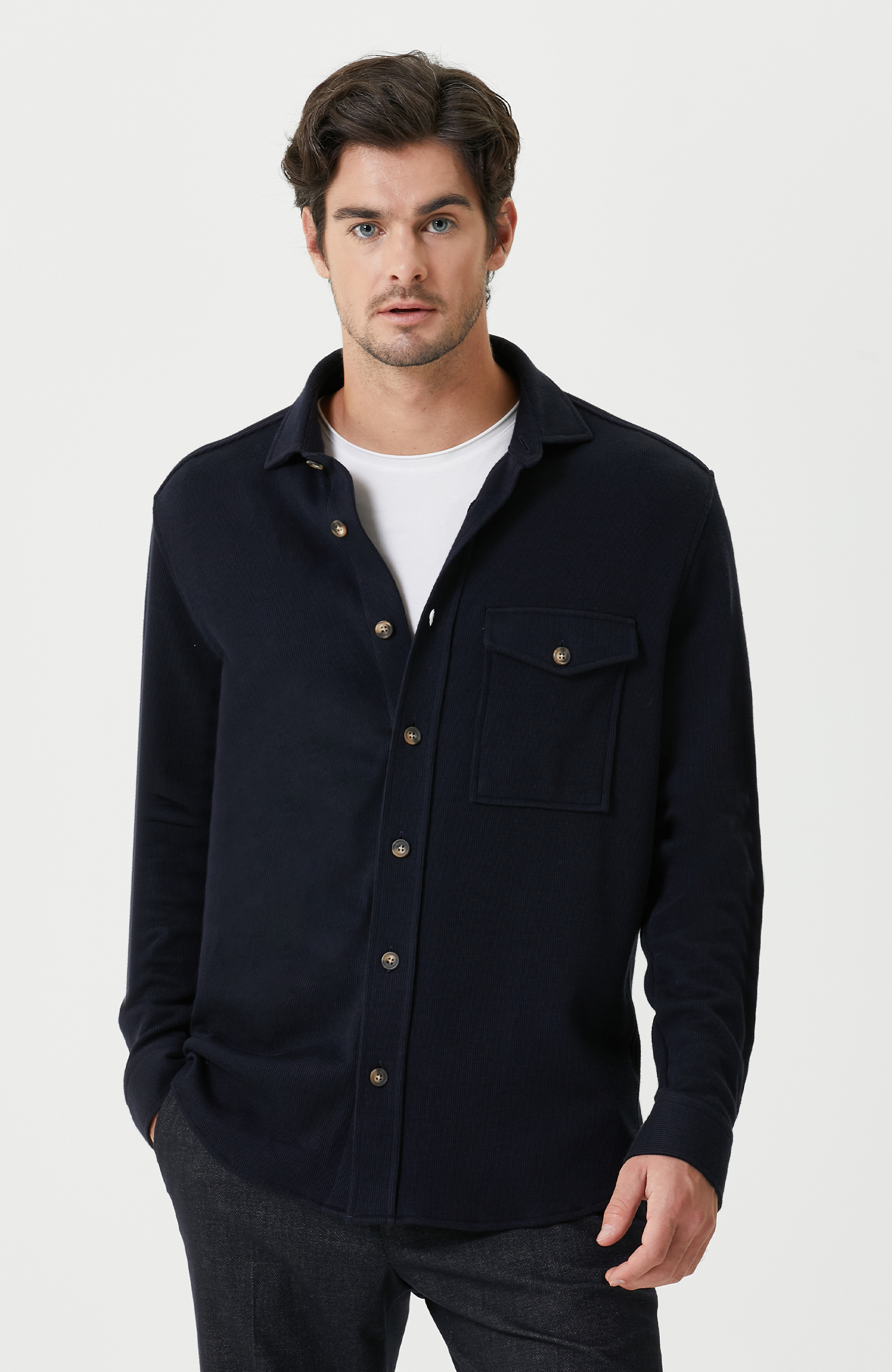 Comfort Fit Lacivert Armürlü Gömlek