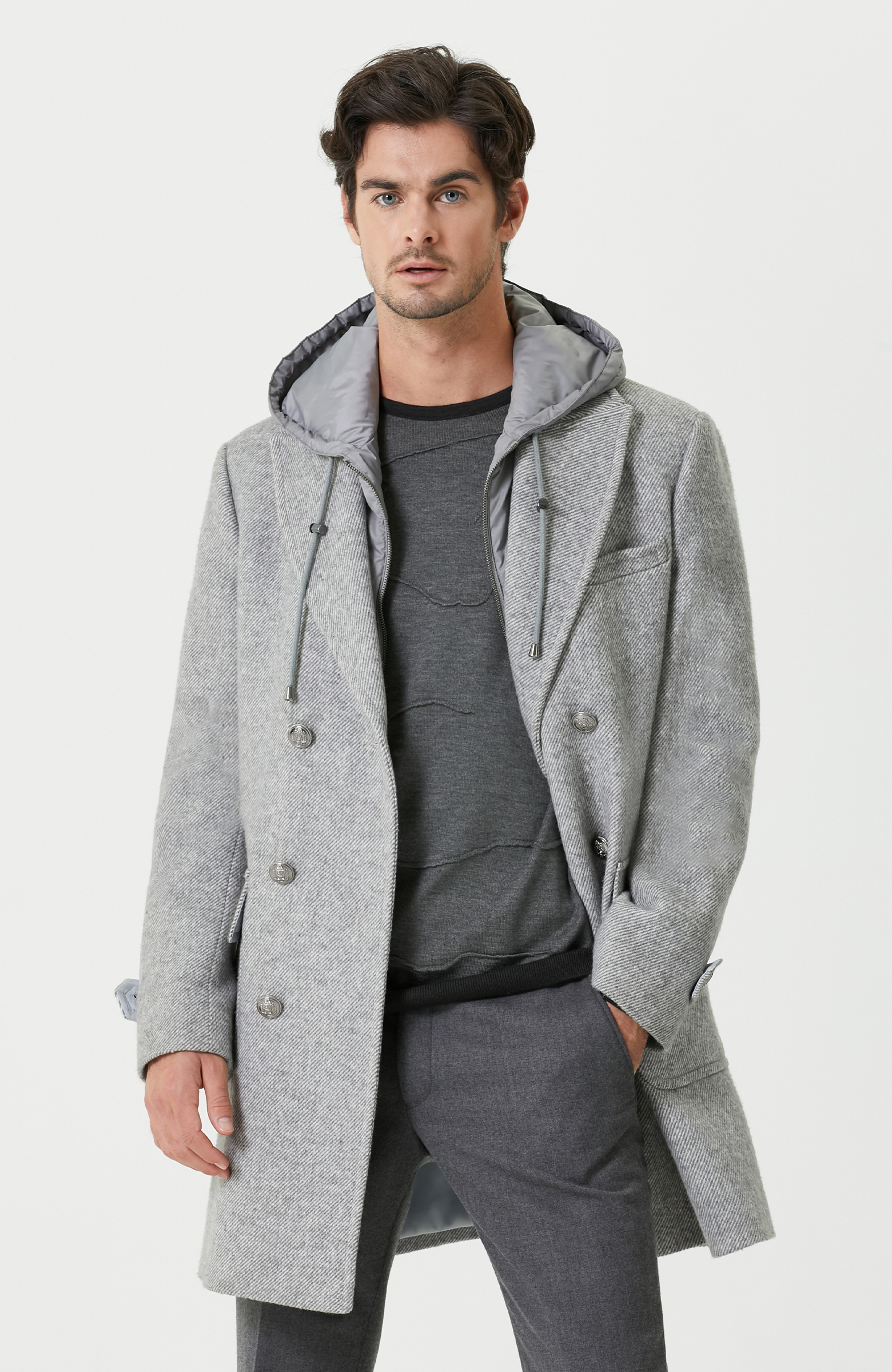 Açık Gri Diyagonal Desenli Palto Açık Gri Diyagonal Desenli Palto