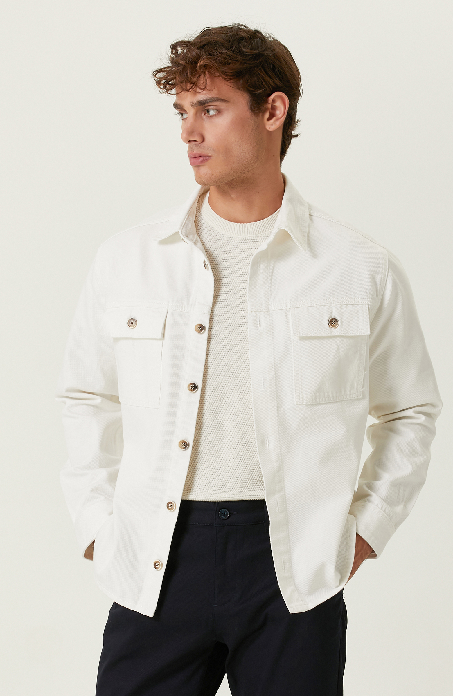 Comfort Fit Ekru Denim Gömlek Comfort Fit Ekru Denim Gömlek