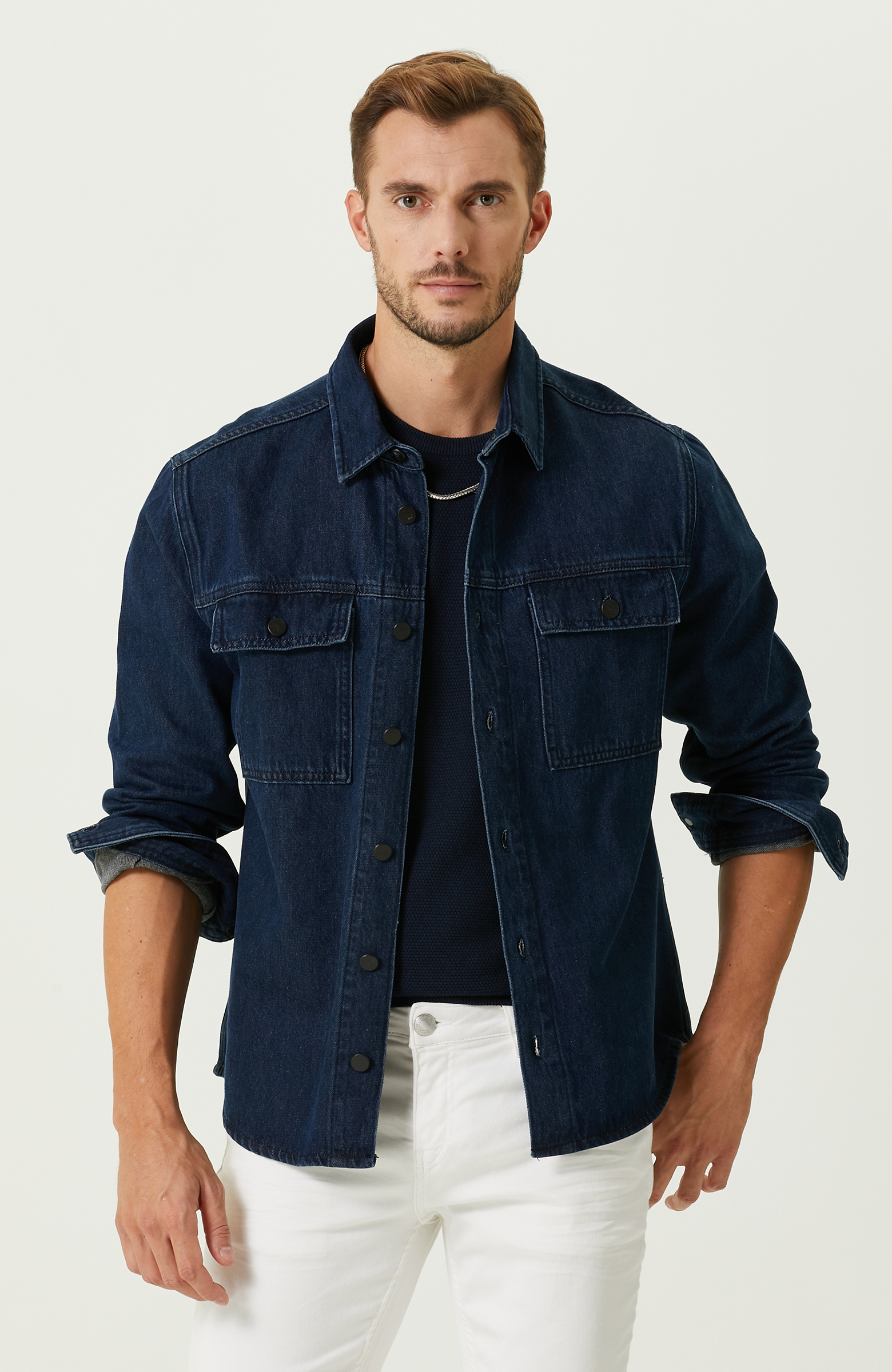 Comfort Fit Lacivert Denim Gömlek