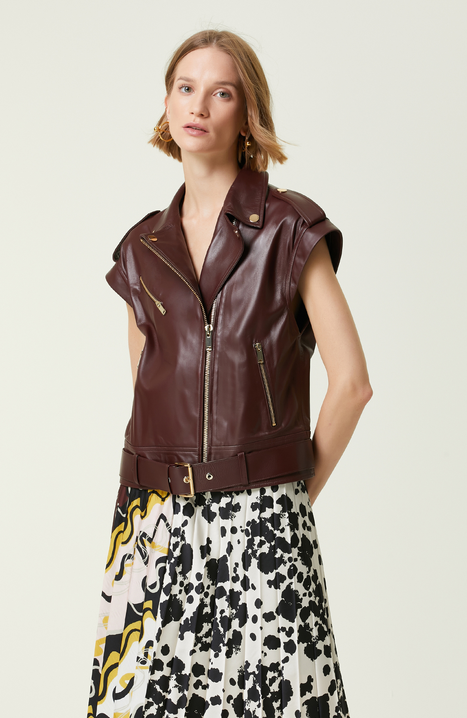 Slim Fit Bordo Deri Yelek Slim Fit Bordo Deri Yelek