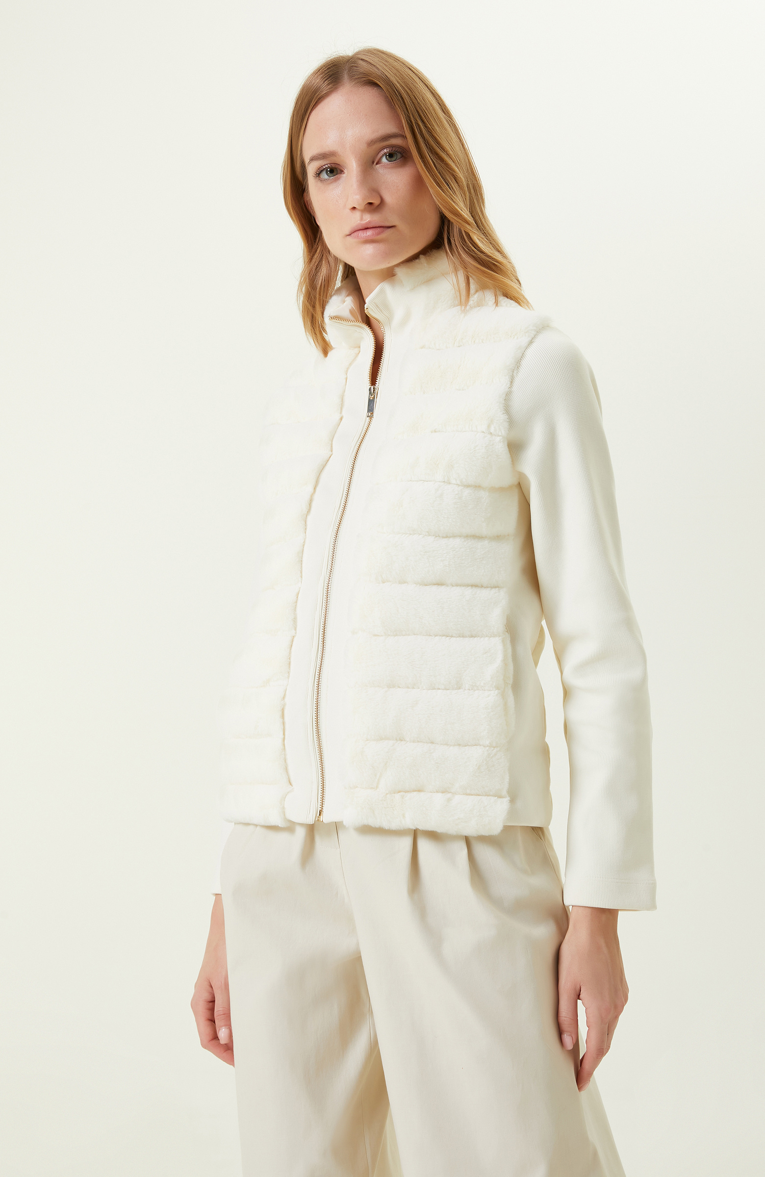 Ekru Suni Kürklü Mont