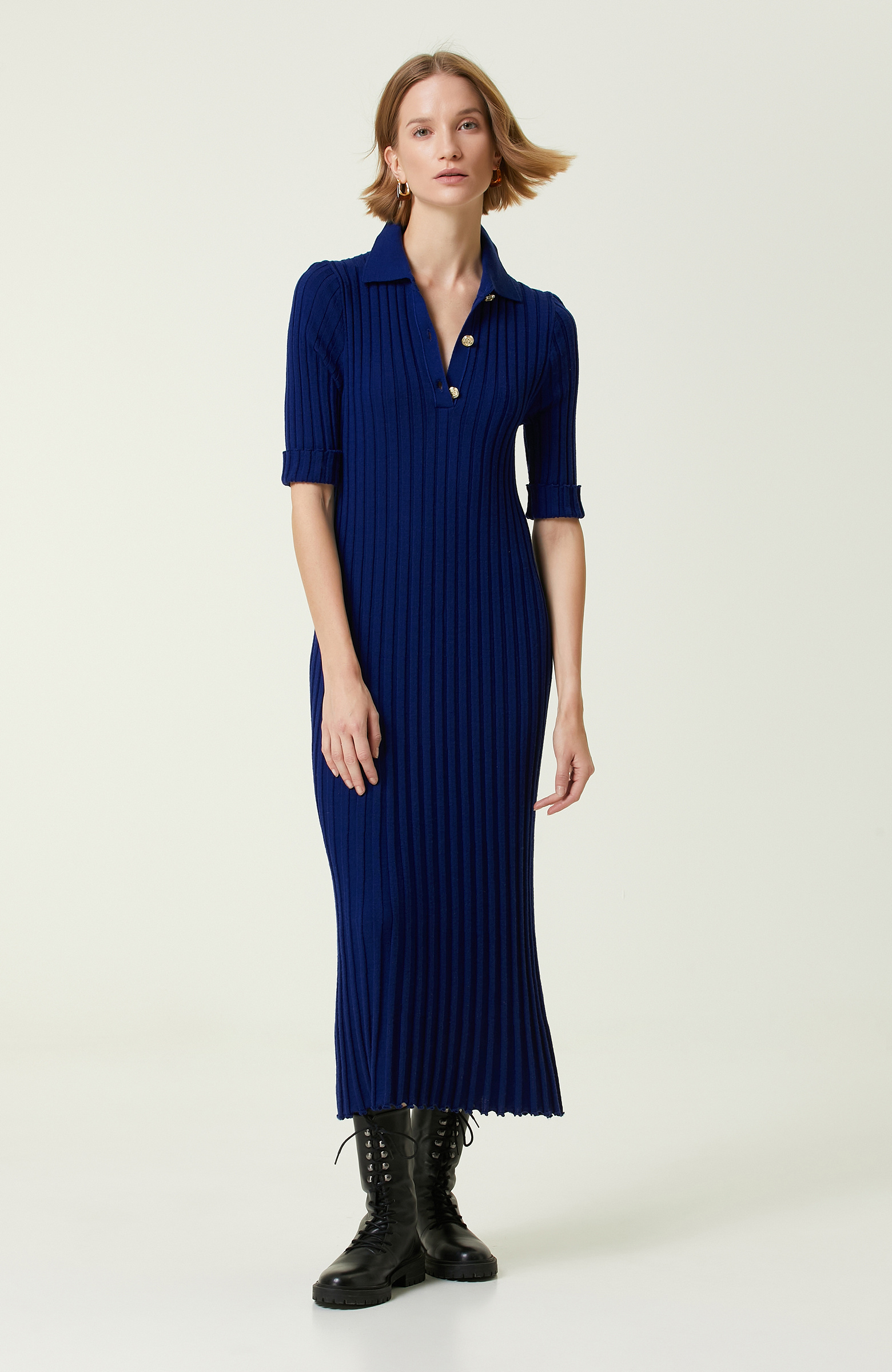 Saks Uzun Boy Yün Elbise