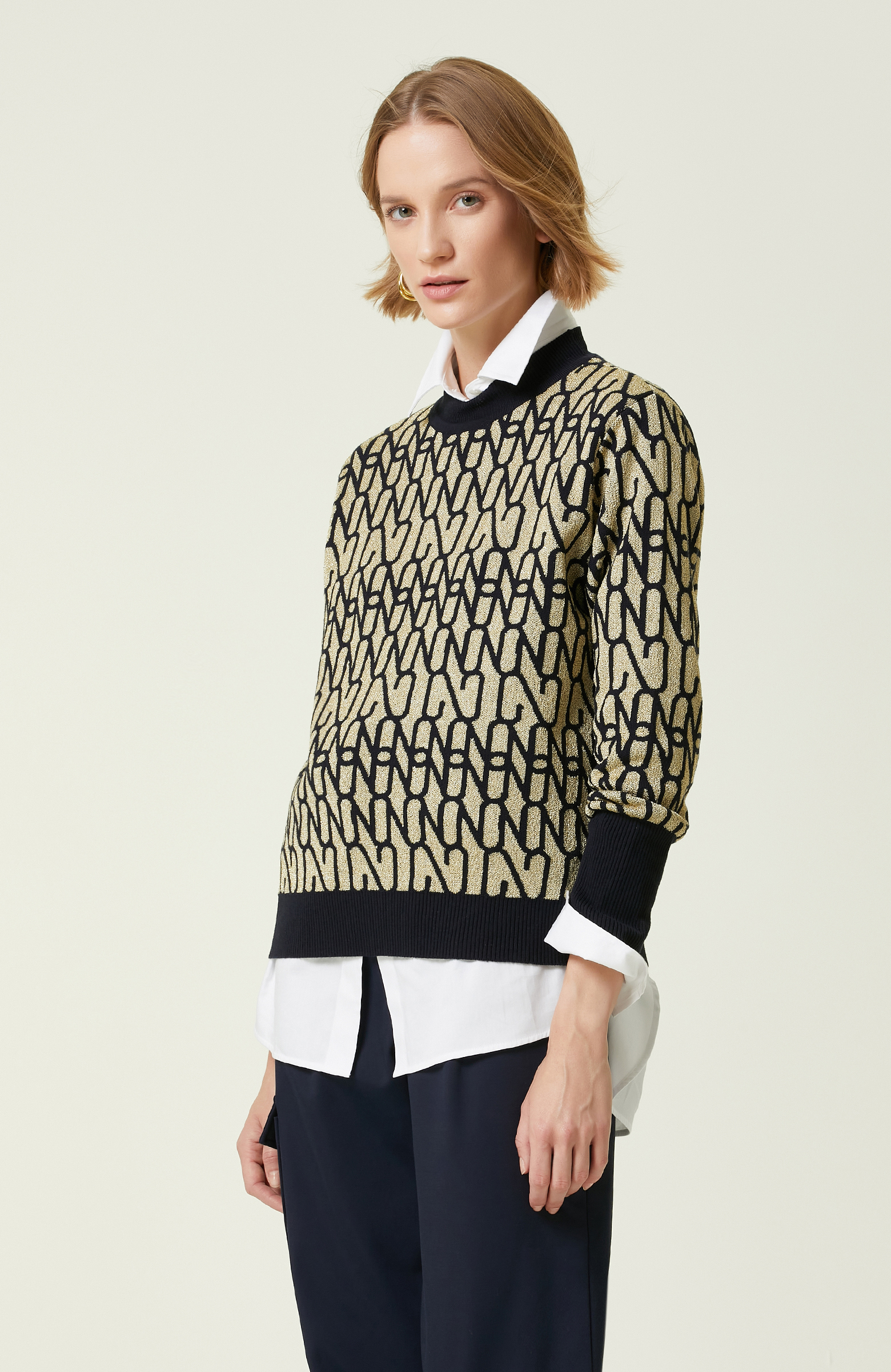 Basic Fit Lacivert Desenli Kazak Basic Fit Lacivert Desenli Kazak