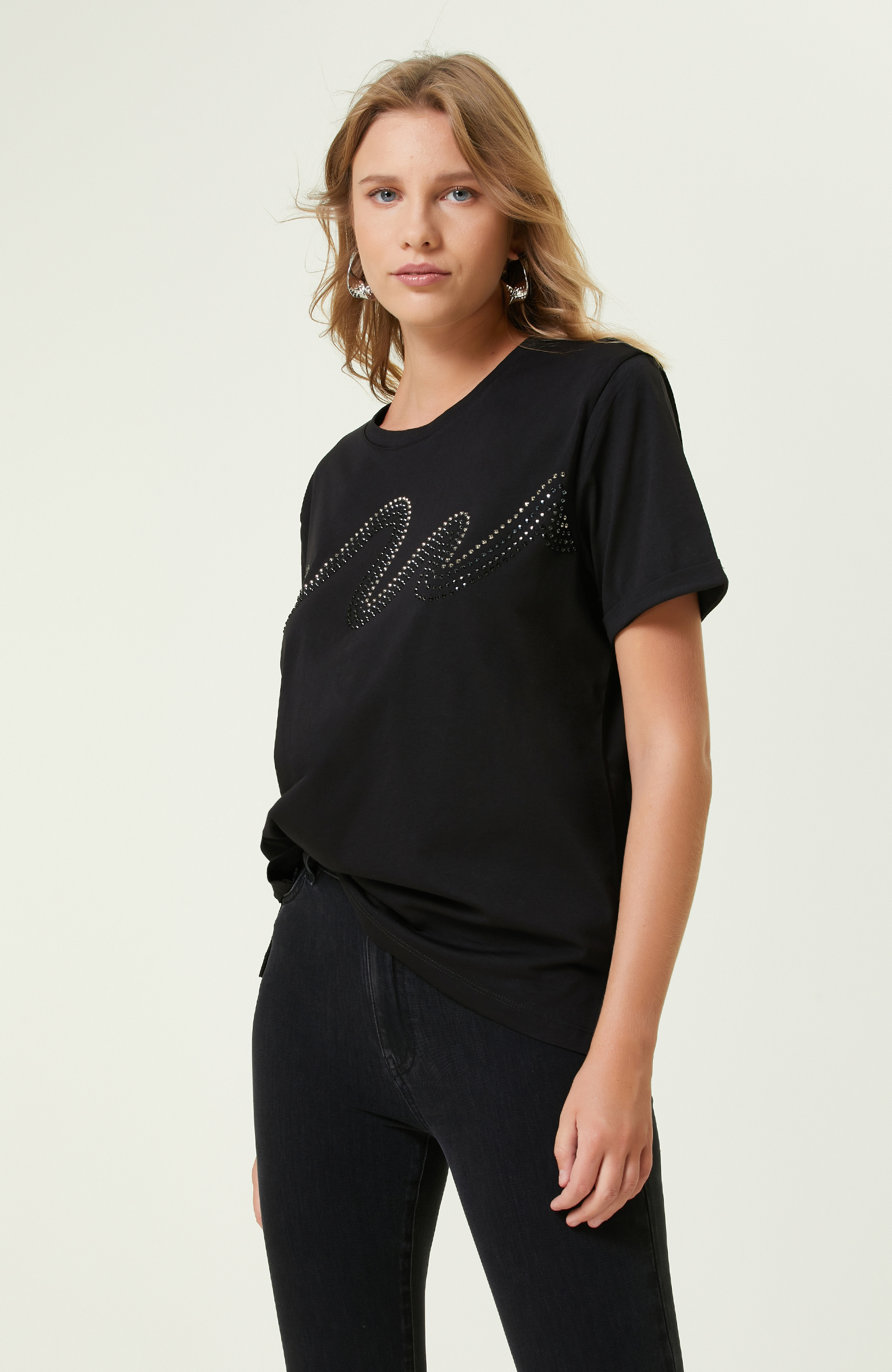 Siyah Taşlı T-shirt