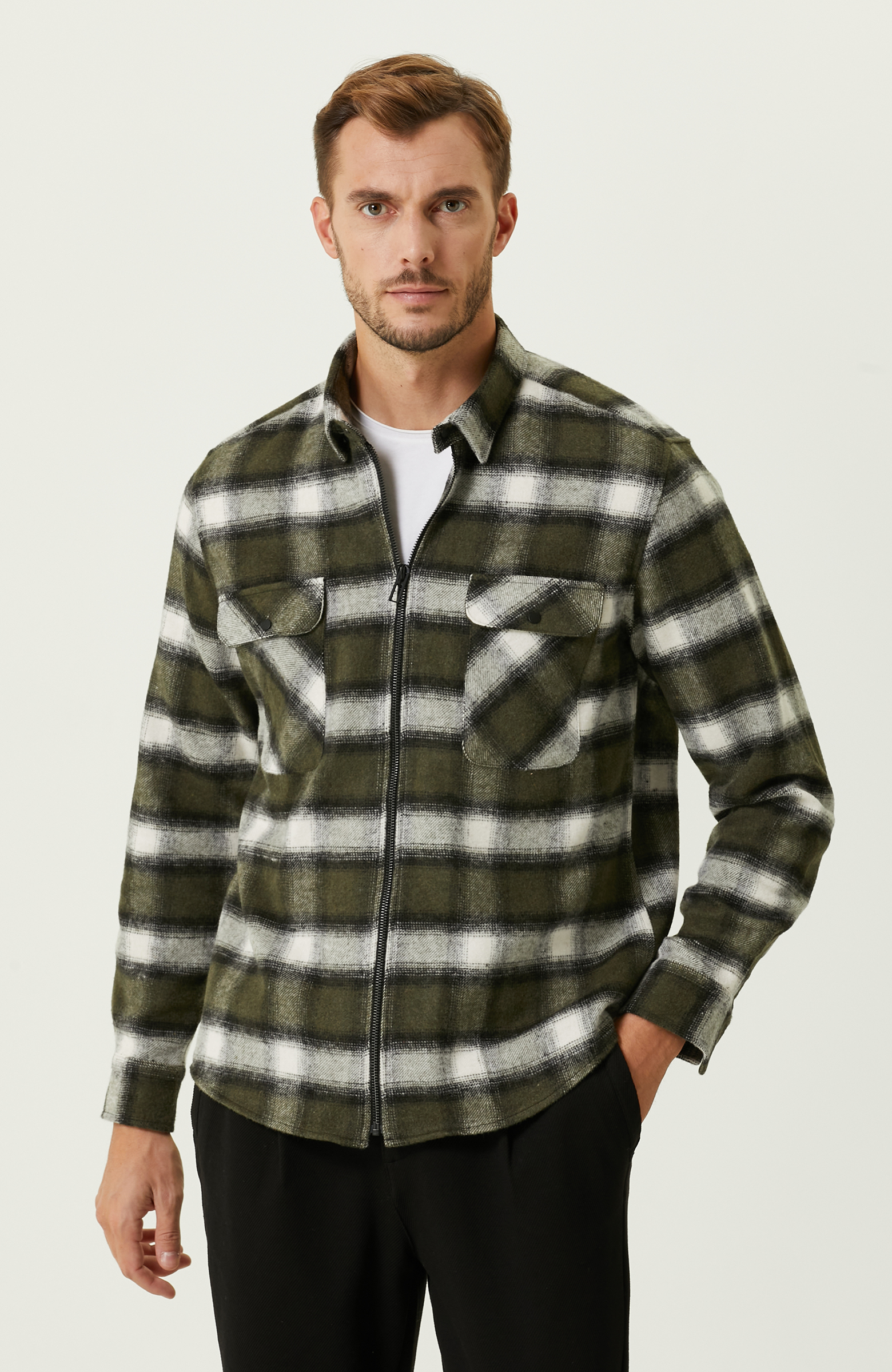 Slim Fit Siyah Haki Gömlek