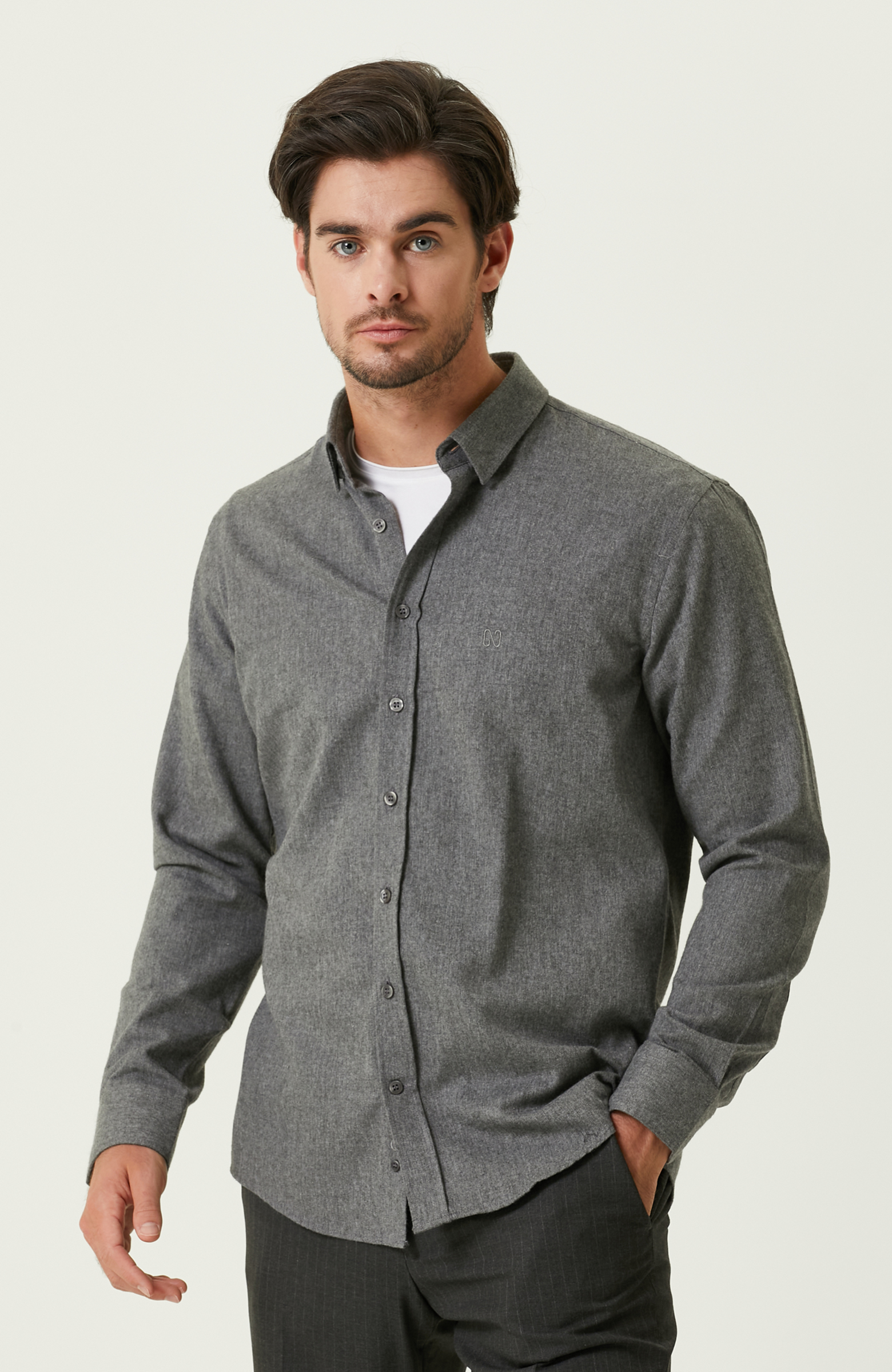 Slim Fit Antrasit Gömlek