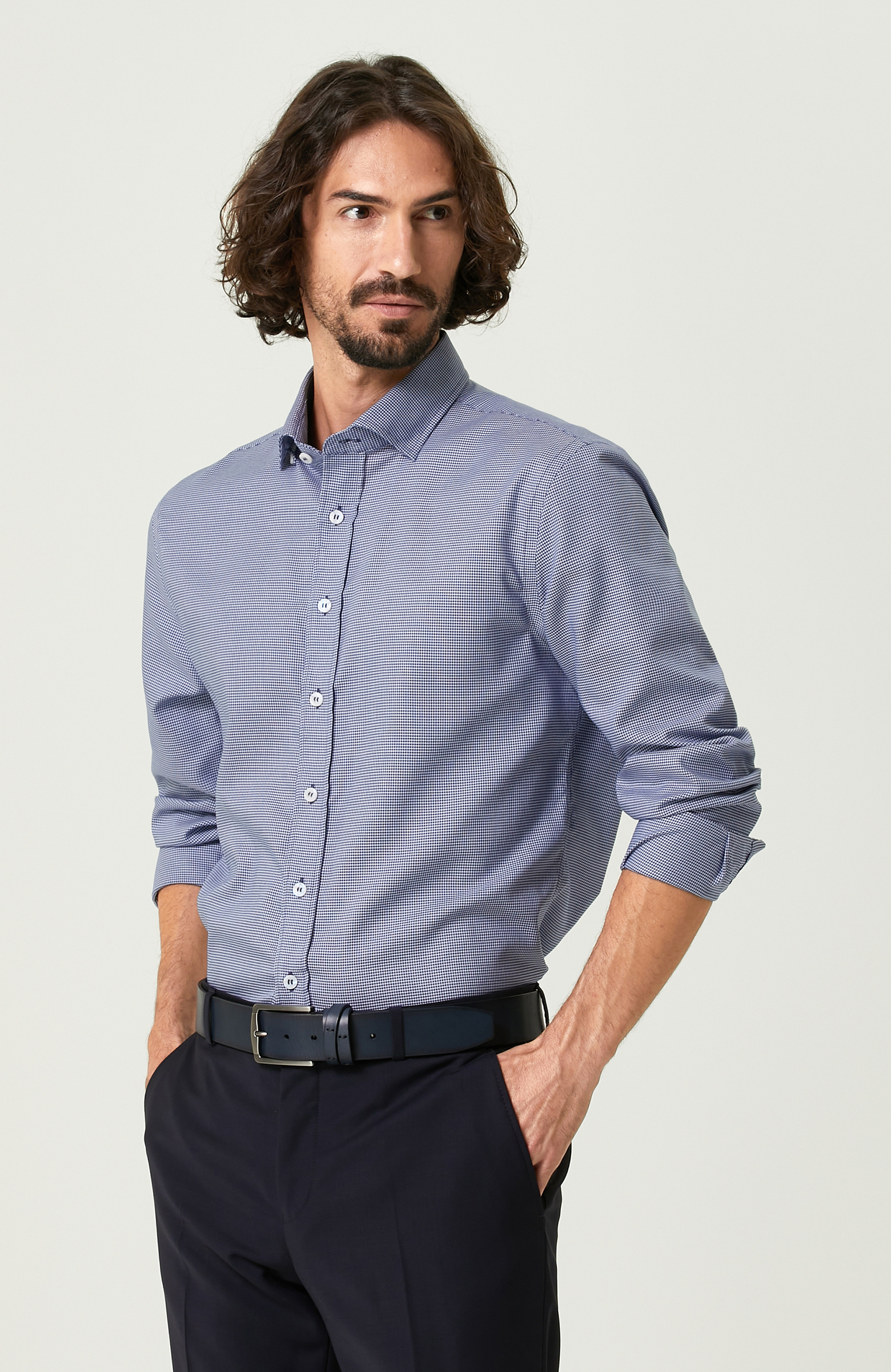 Slim Fit Lacivert Beyaz Gömlek