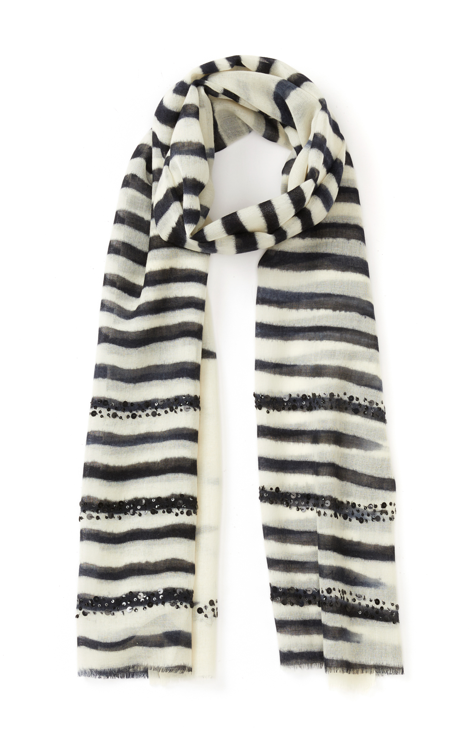 Lacivert Beyaz Payetli Kadın Yün Şal