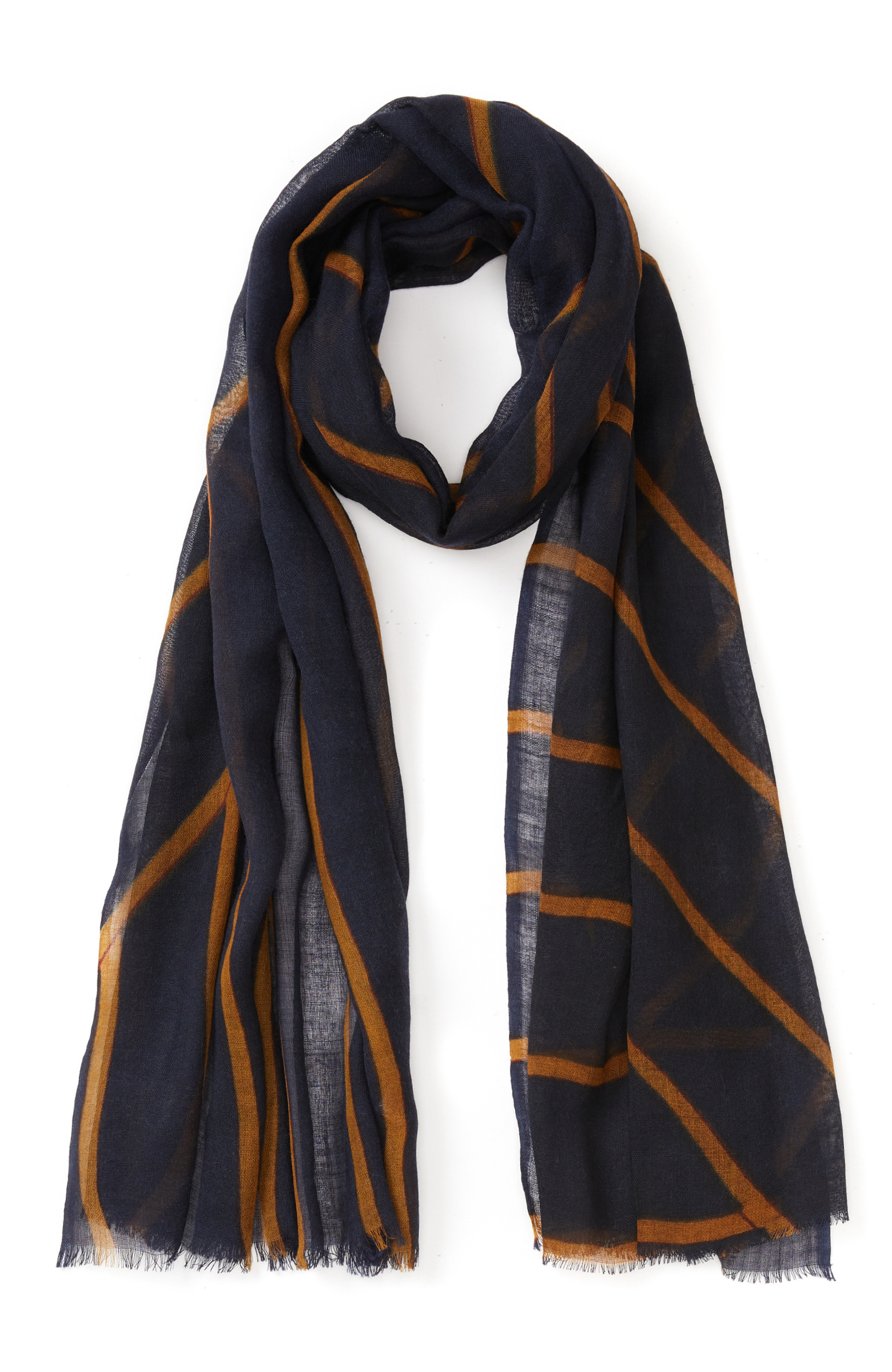 Lacivert Çizgili Erkek Yün Şal