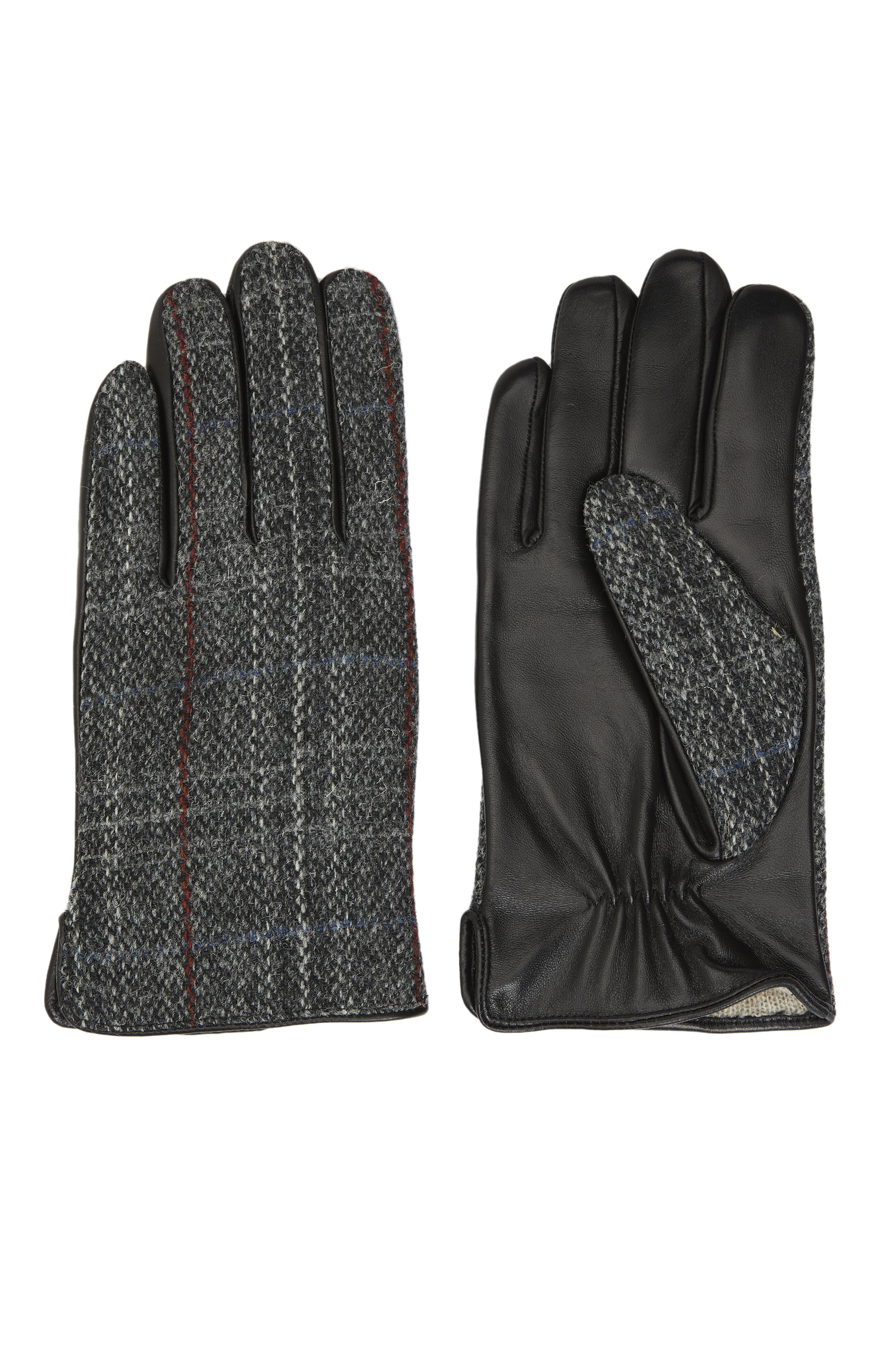 Gri Ekose Desenli Erkek Deri Eldiven