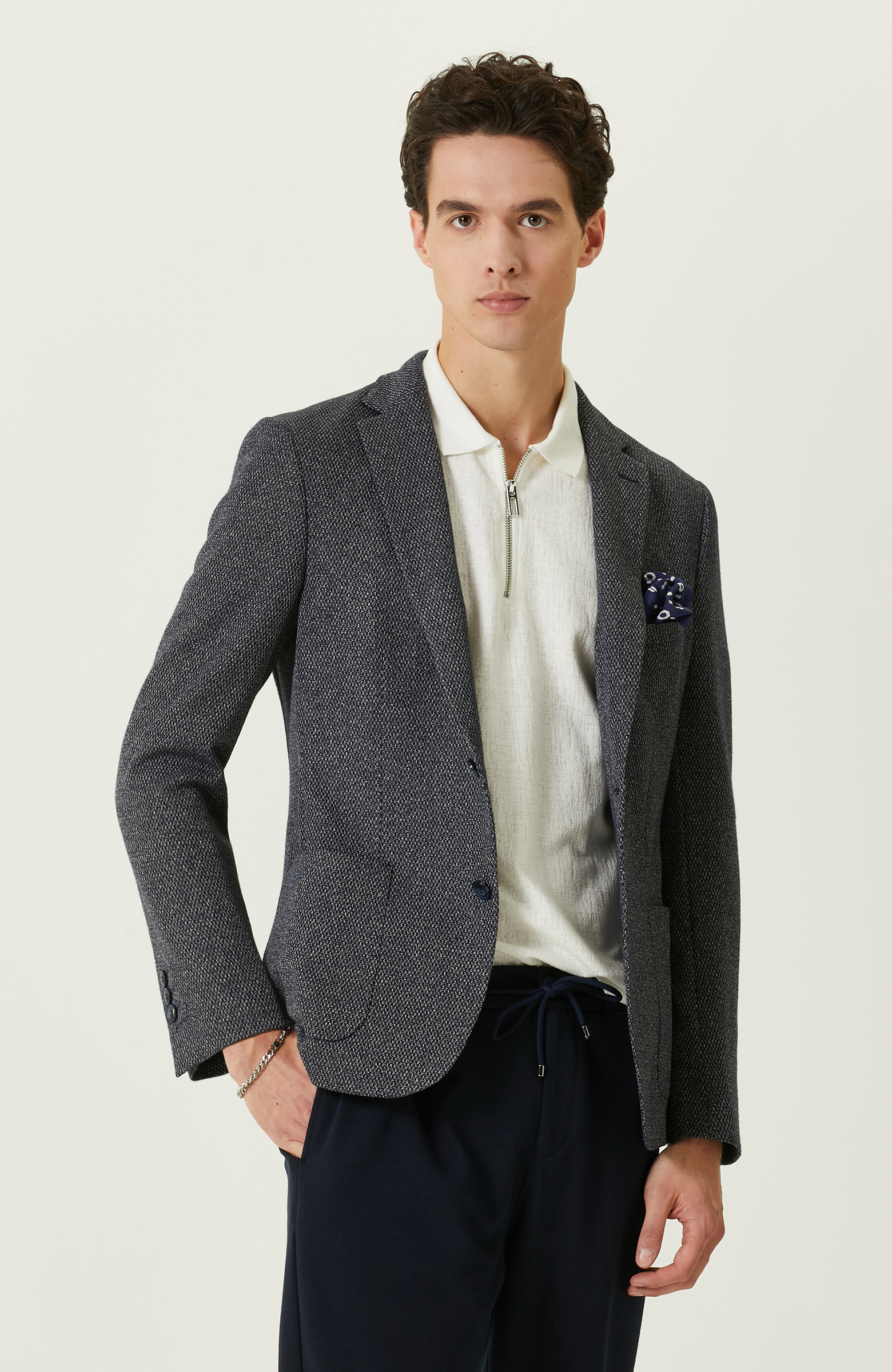 Lacivert Örme Blazer Ceket Lacivert Örme Blazer Ceket