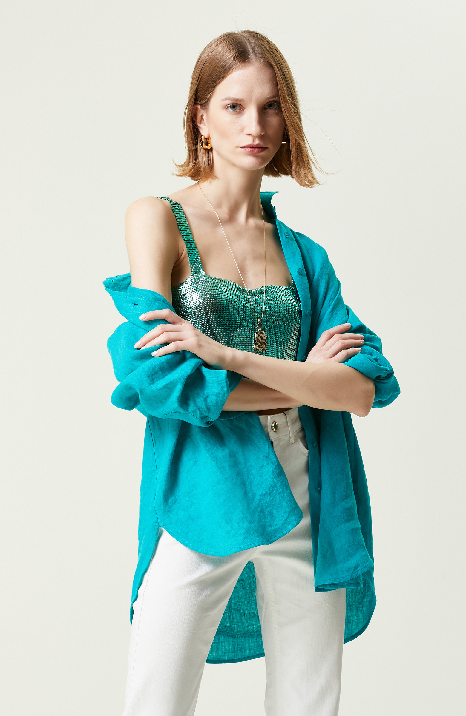 Yeşili Keten Gömlek