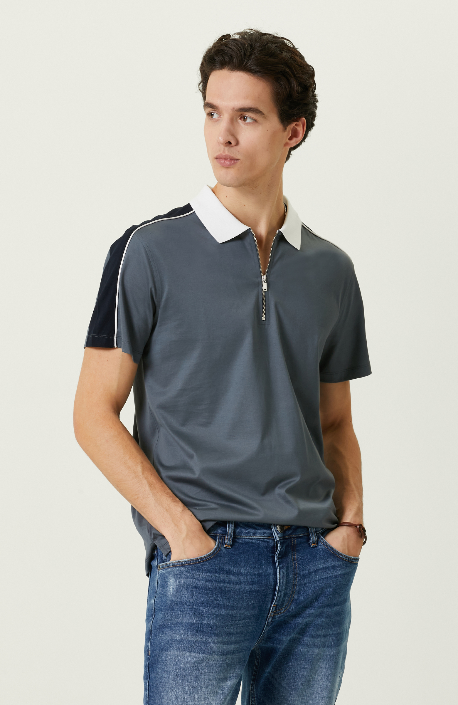 Gri Polo Yaka Slim Fit T-Shirt Gri Polo Yaka Slim Fit T-Shirt