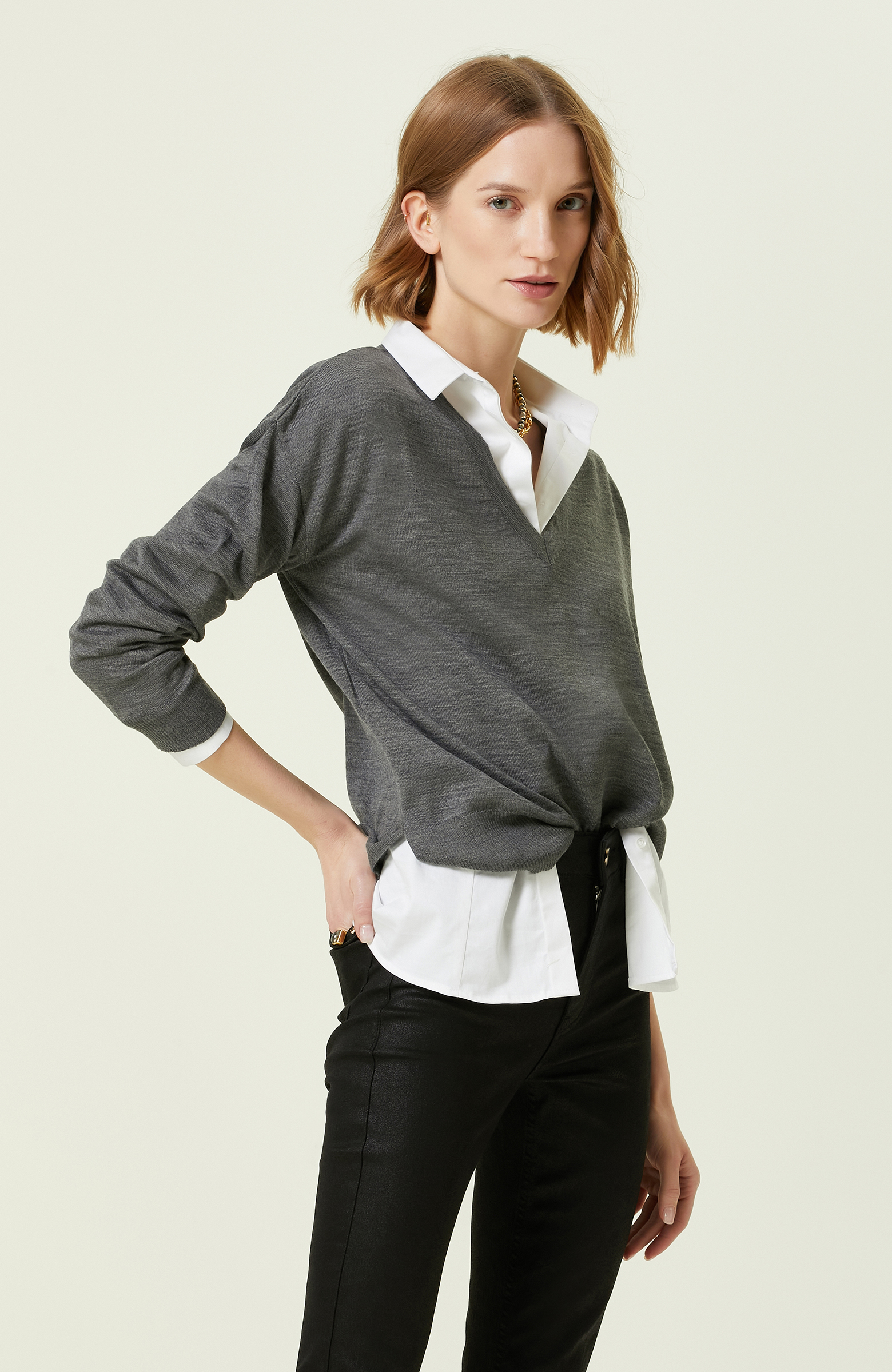 Gri Melanj Yün Kazak