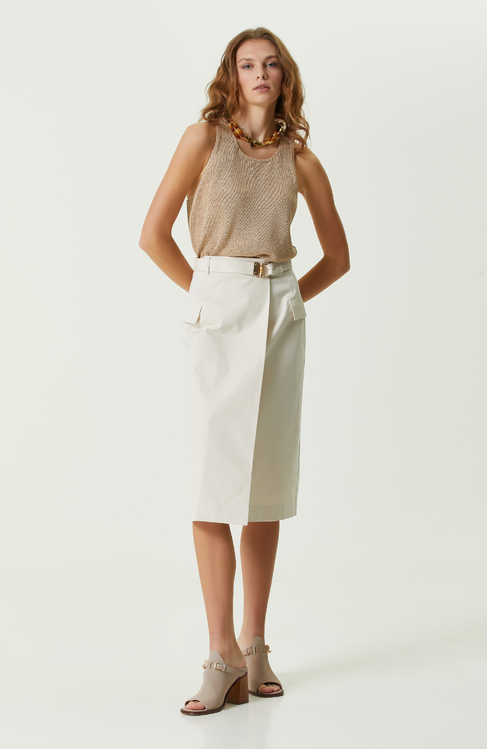 Taş Rengi Kargo Cepli Uzun Etek Taş Rengi Kargo Cepli Uzun Etek