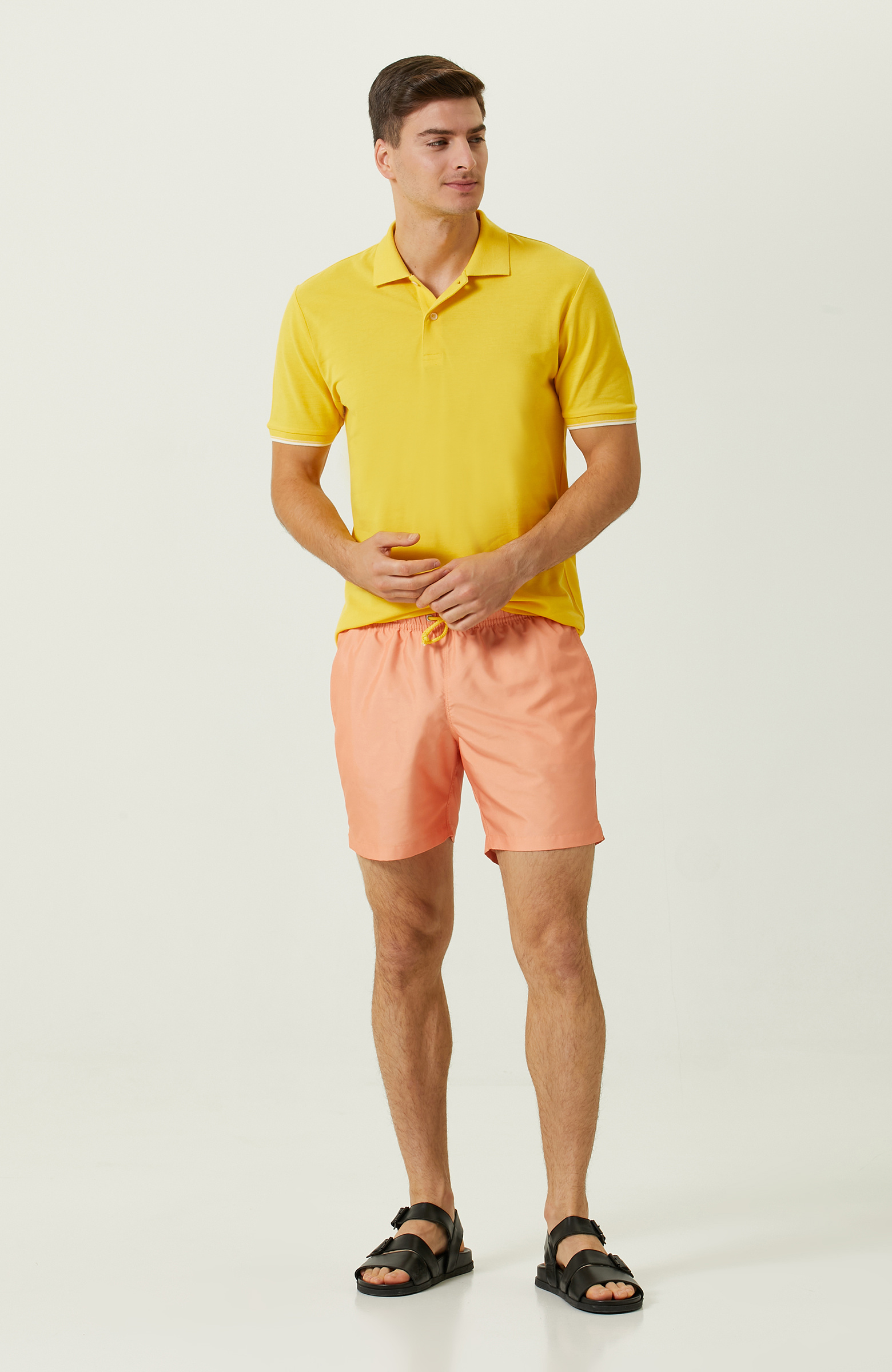 Turuncu Bağcıklı Şort Mayo