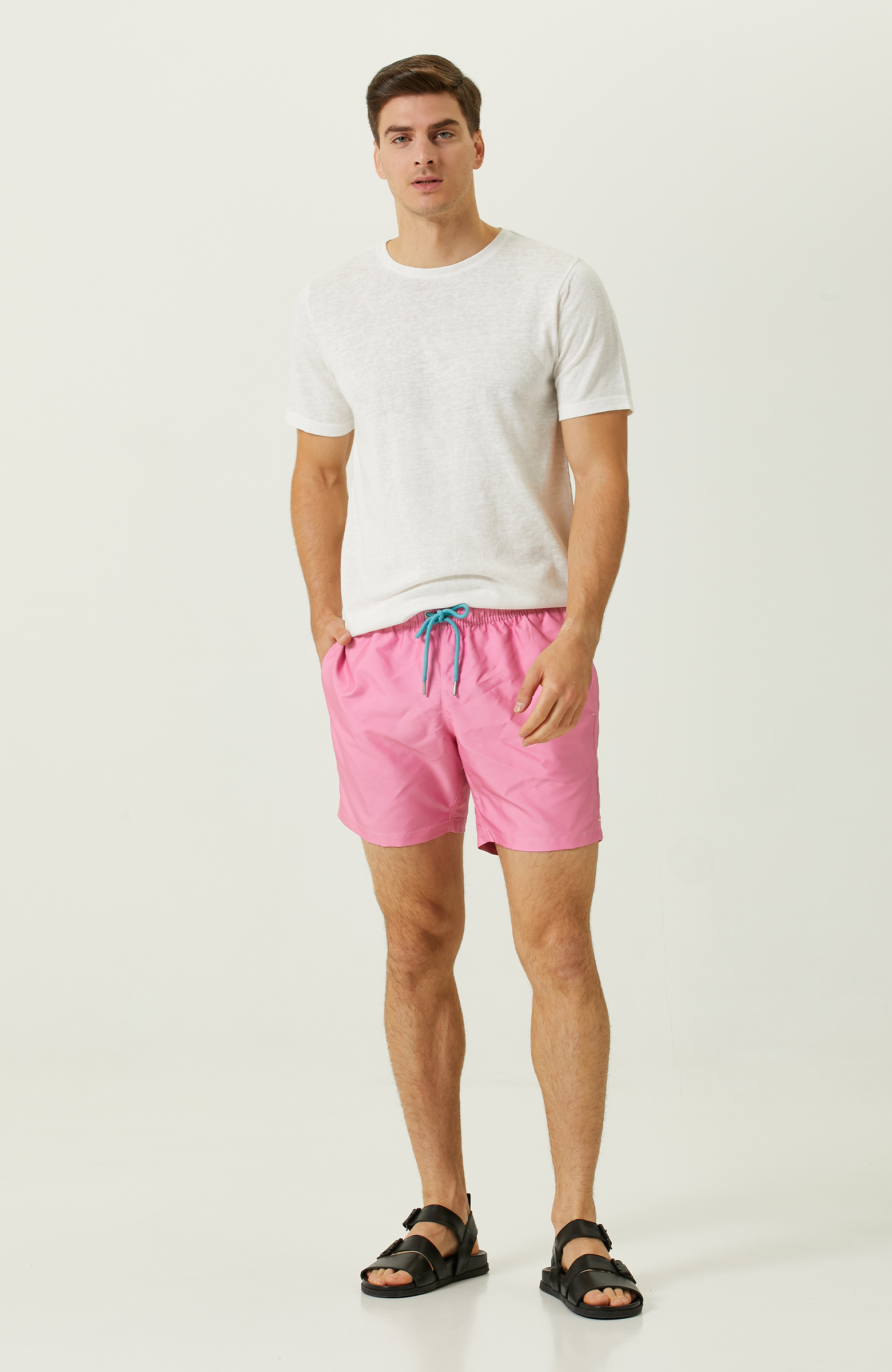 Pembe Bağcıklı Şort Mayo