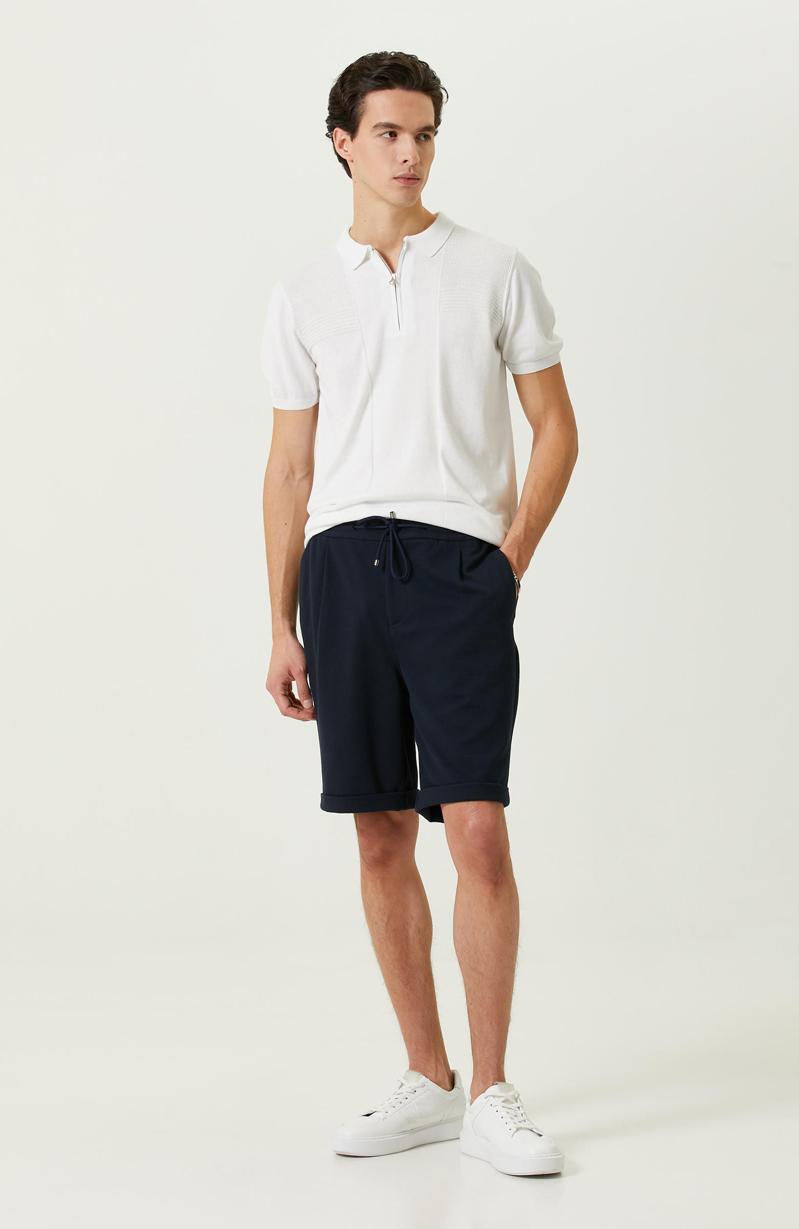 Lacivert Duble Paça Örme Şort Lacivert Duble Paça Örme Şort