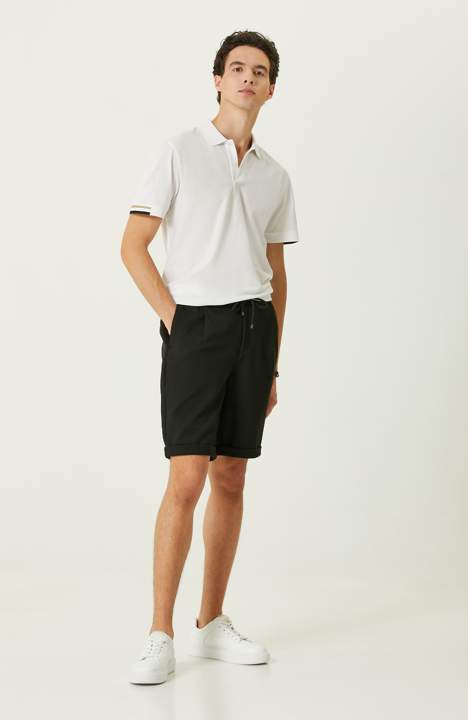 Siyah Duble Paça Örme Şort