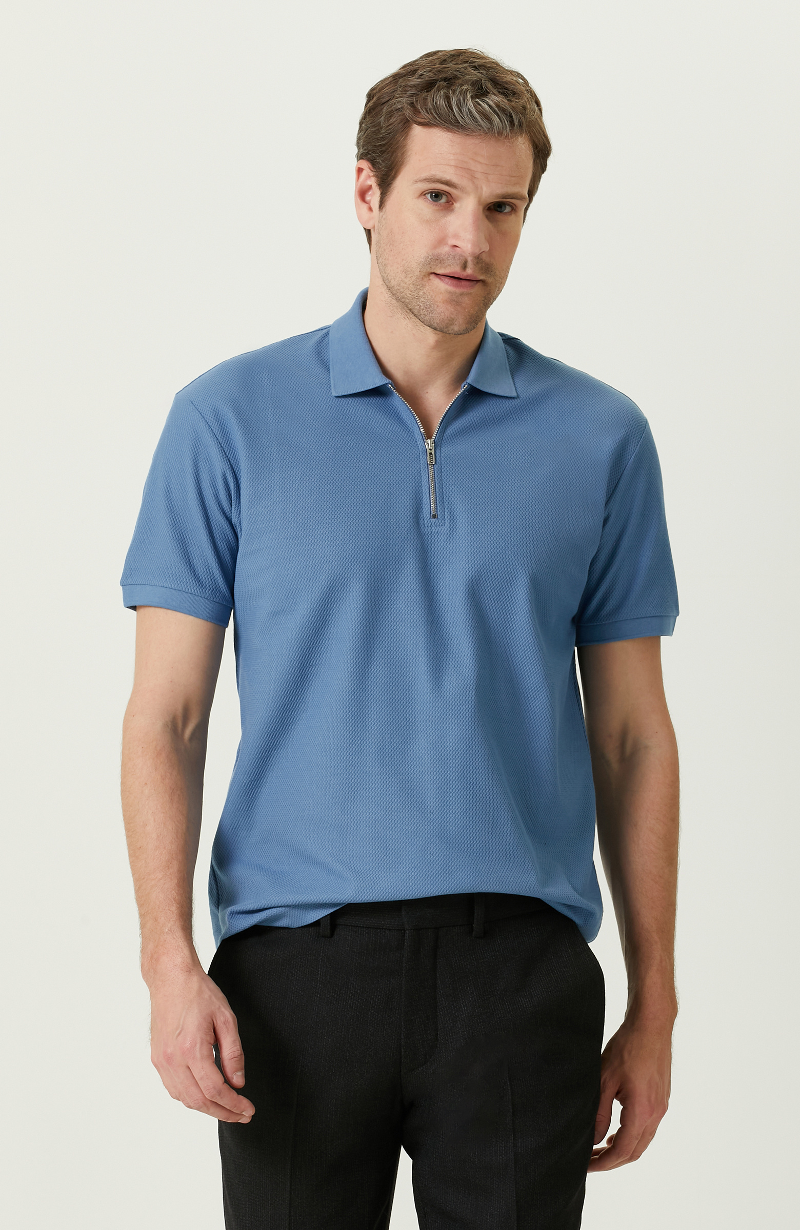 Açık Mavi Polo Yaka Kısa Kollu T-Shirt