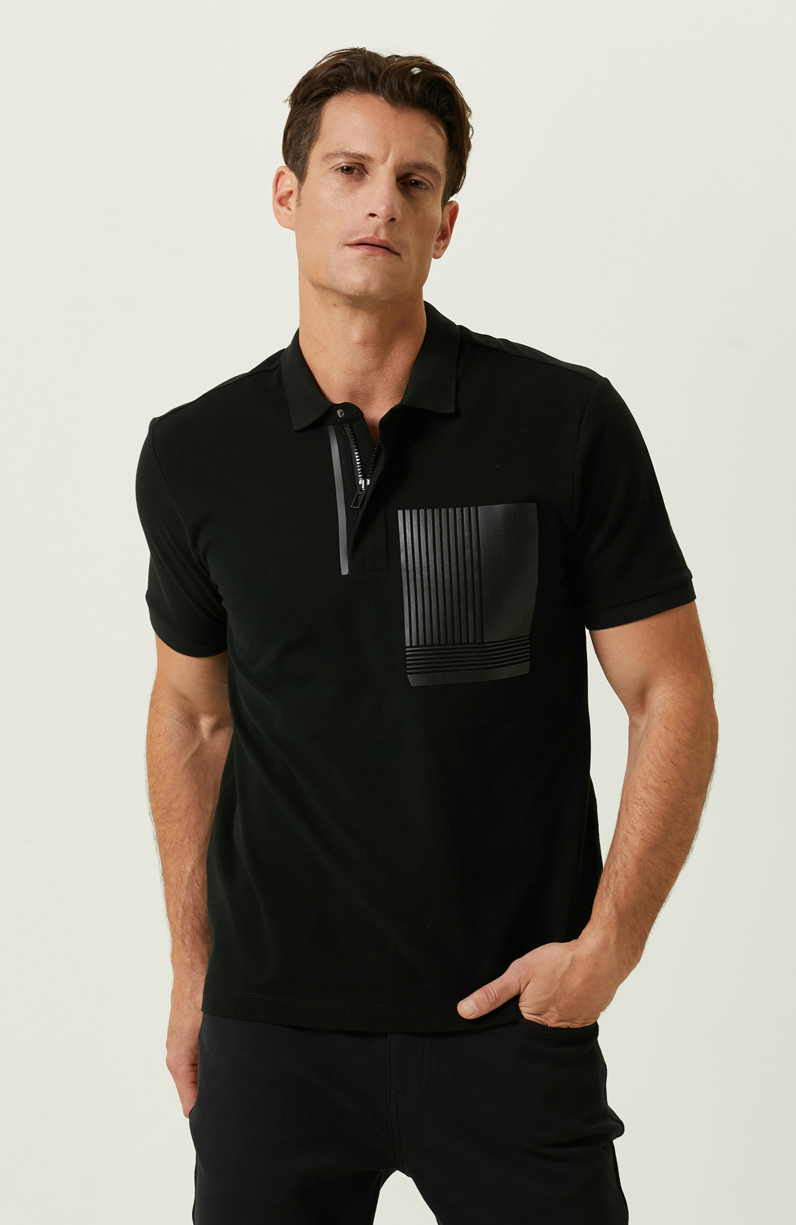 N-Tech Siyah Baskılı Polo Yaka  T-shirt