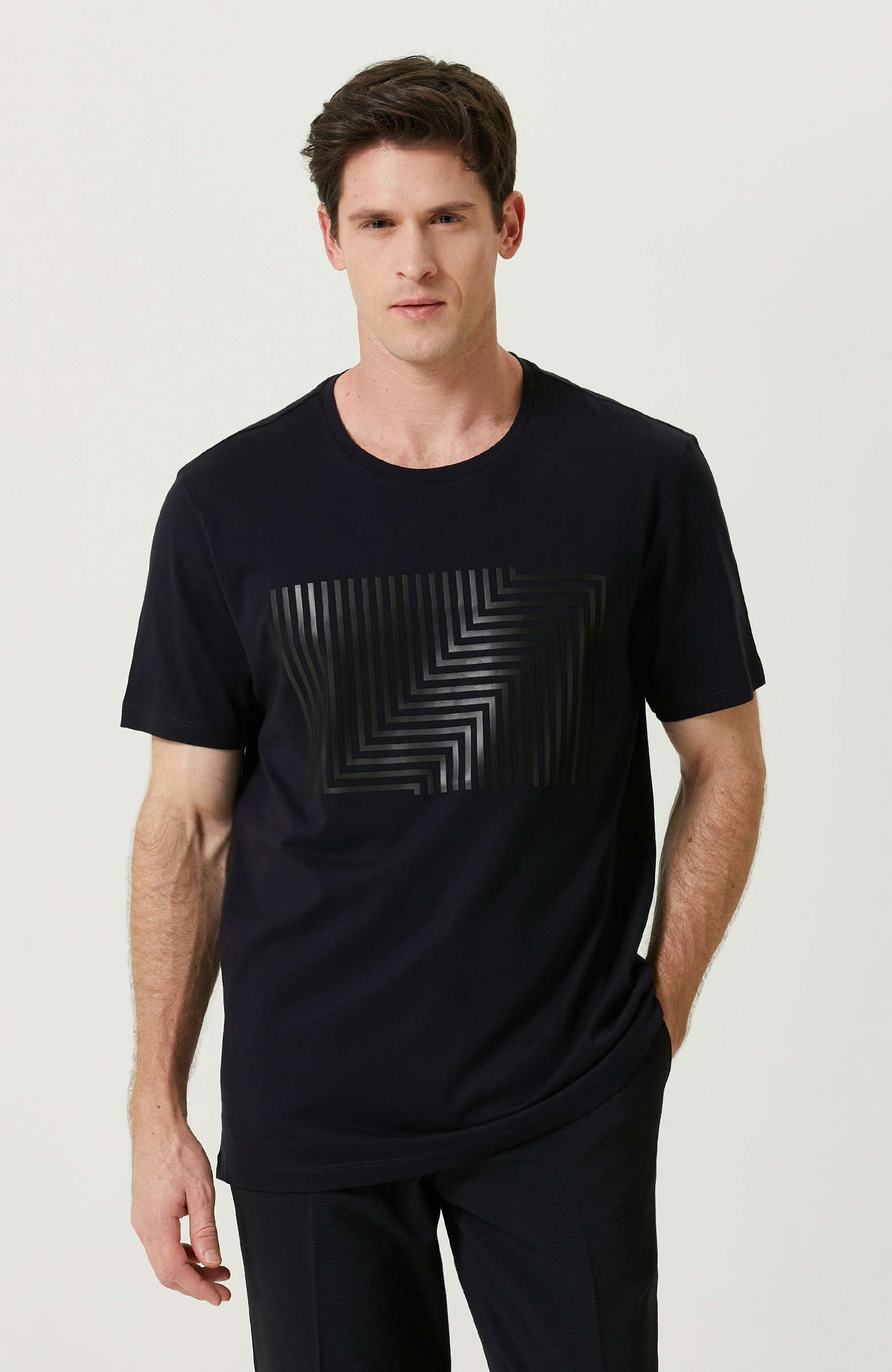 Lacivert Baskılı Kısa Kollu Tshirt