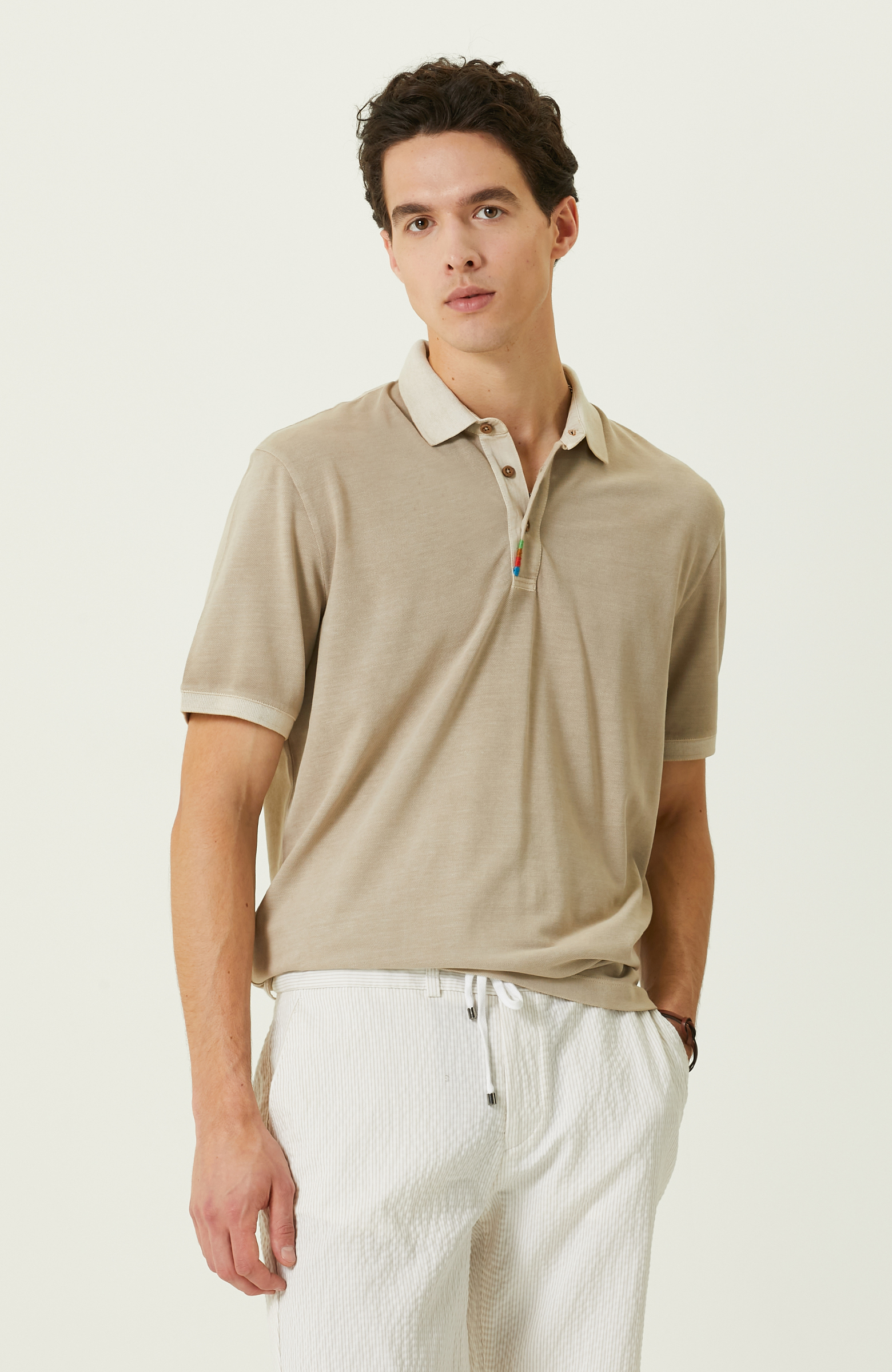 Taş Rengi Polo Yaka T-Shirt Taş Rengi Polo Yaka T-Shirt