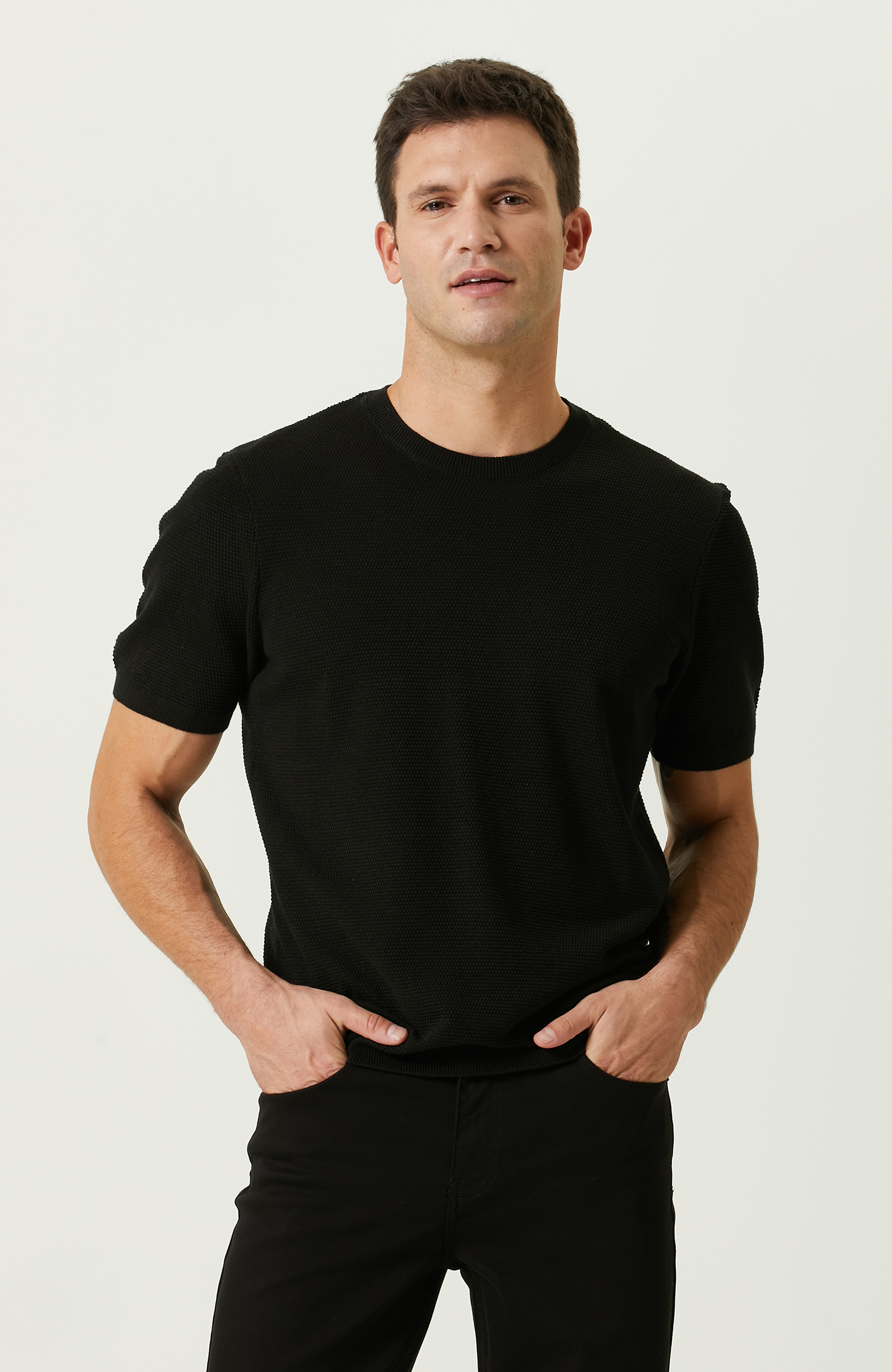 Siyah Kısa Kollu Kazak