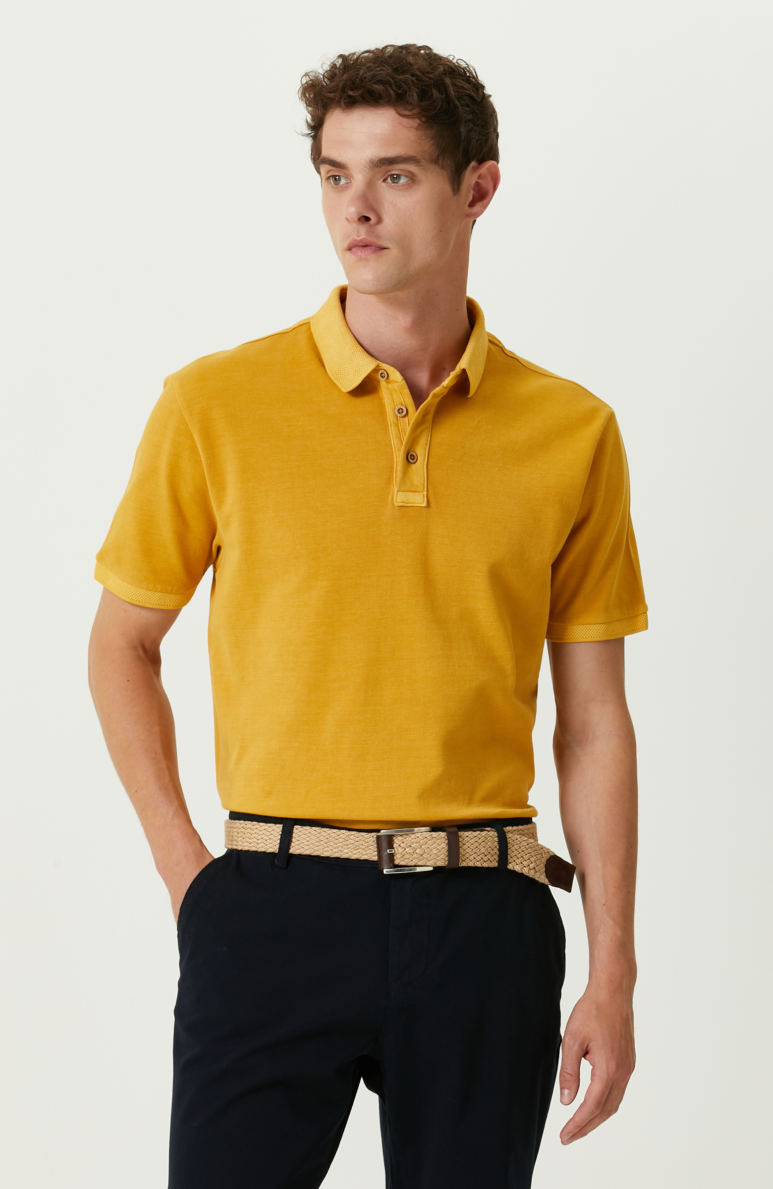 Safran Rengi Pamuklu Polo Yaka Tshirt Safran Rengi Pamuklu Polo Yaka Tshirt