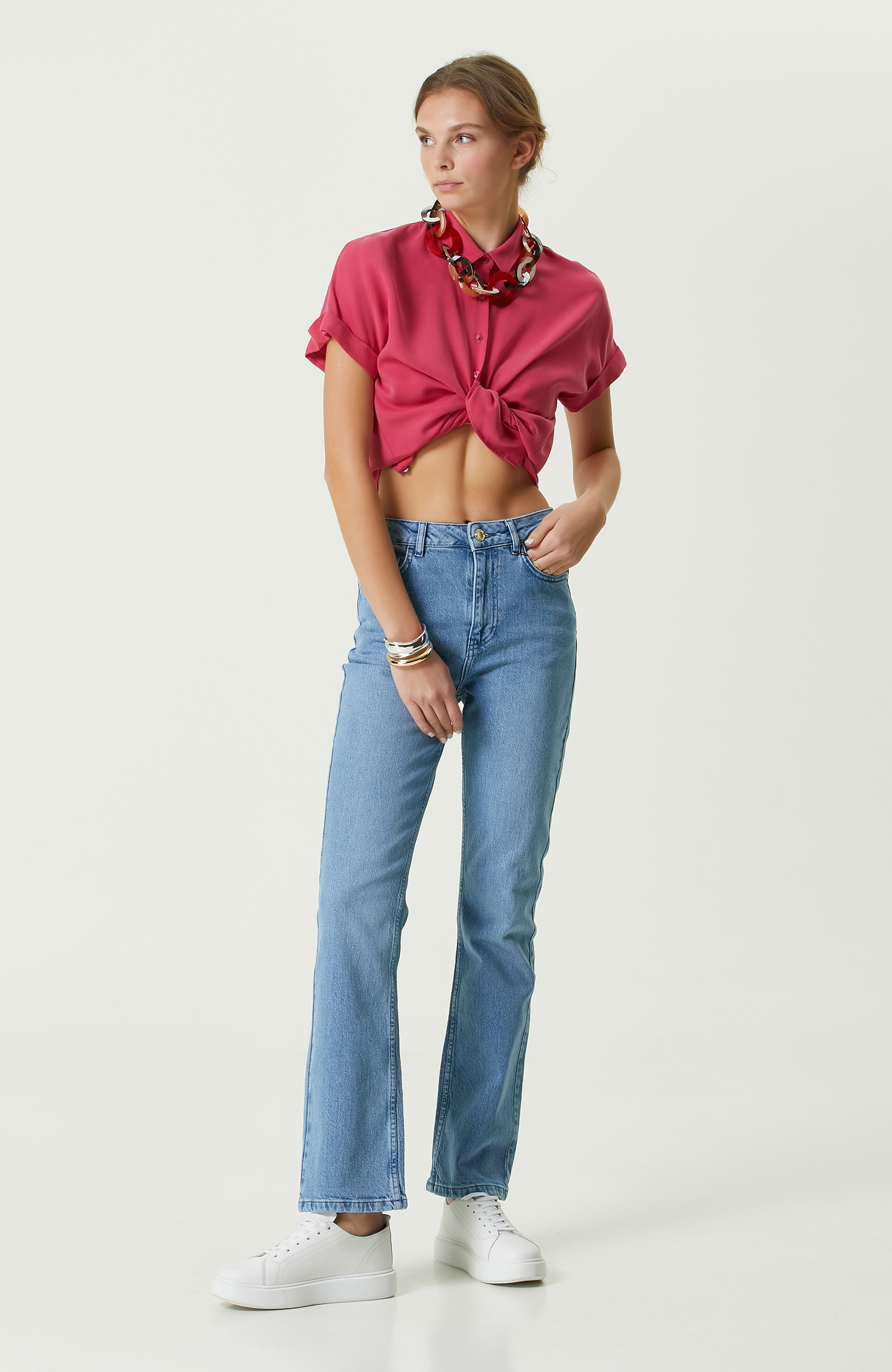 Açık İndigo Yüksek Bel Denim Pantolon Açık İndigo Yüksek Bel Denim Pantolon