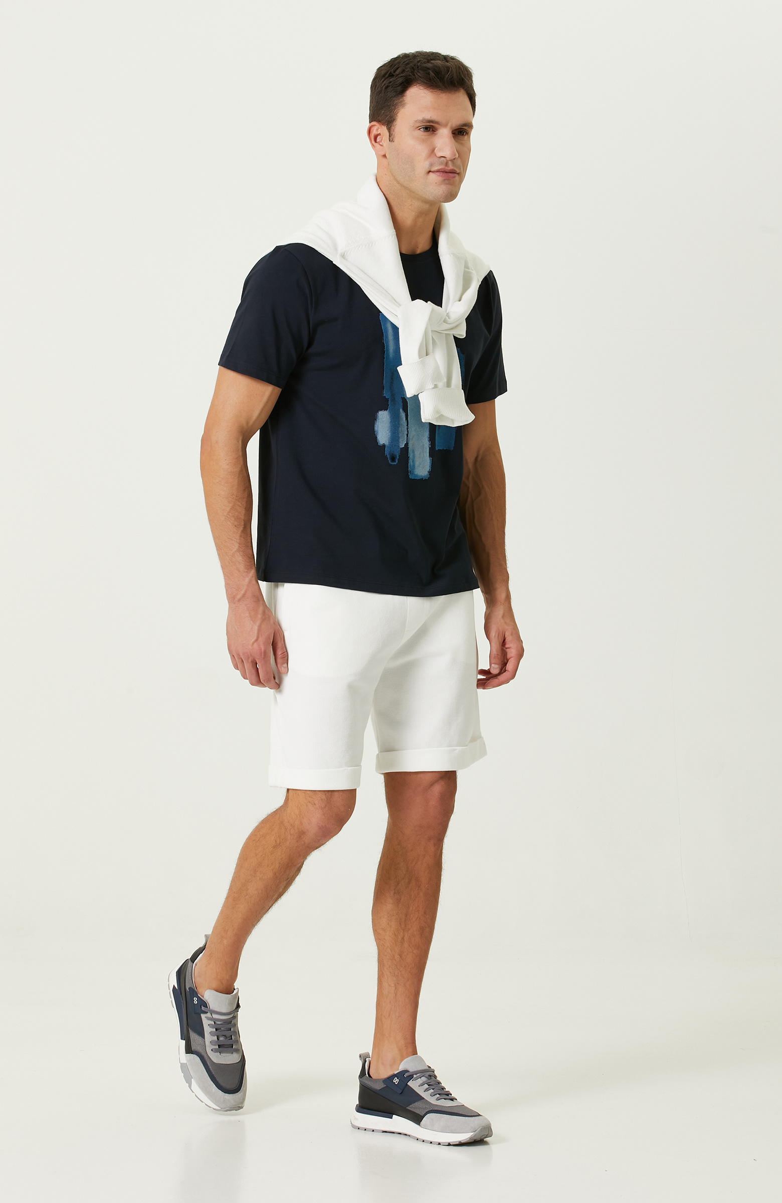 Ekru Duble Paça Şort Ekru Duble Paça Şort